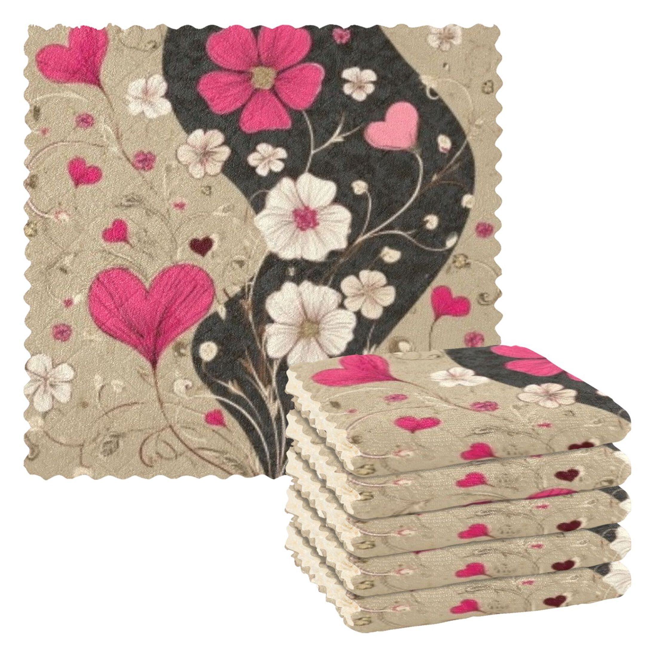 BZSMCE Dish Towels Reuseable Cleaning Cloths 6-pack In Floral Heart ...