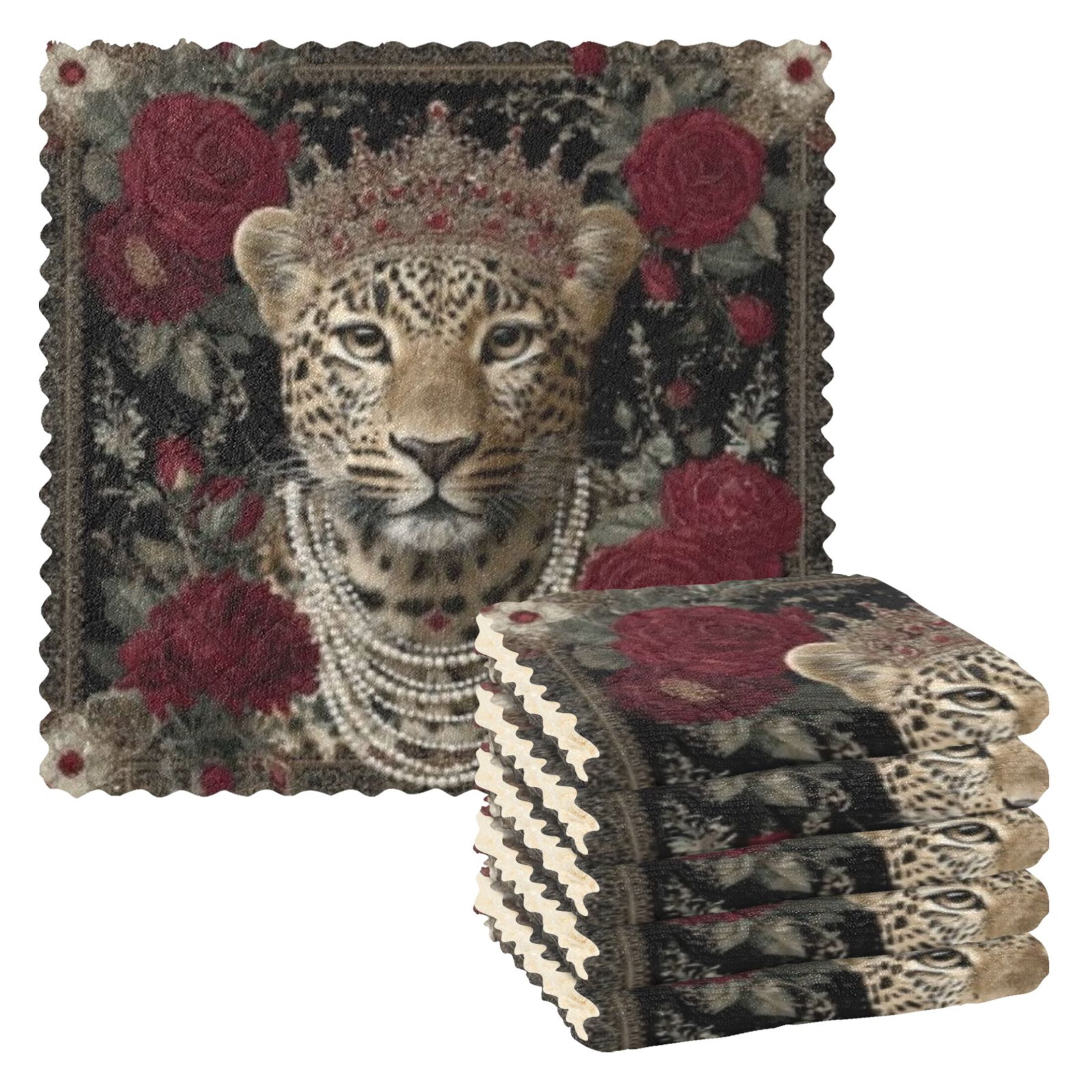 BZSMCE Dish Towels Reuseable Cleaning Cloths 6-pack In Leopard Pearl ...