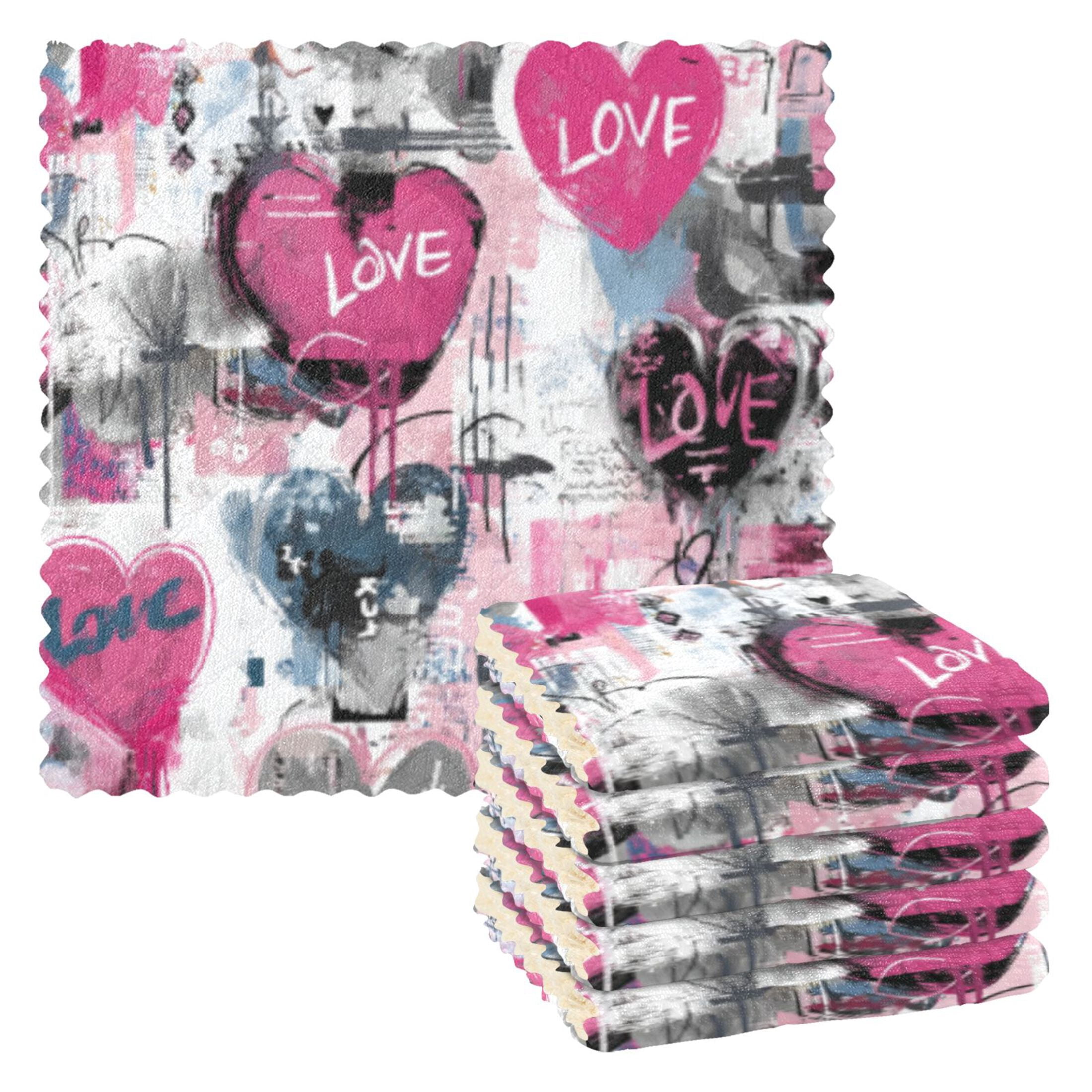BZSMCE Dish Towels Reuseable Cleaning Cloths 6-pack In Pink Love ...
