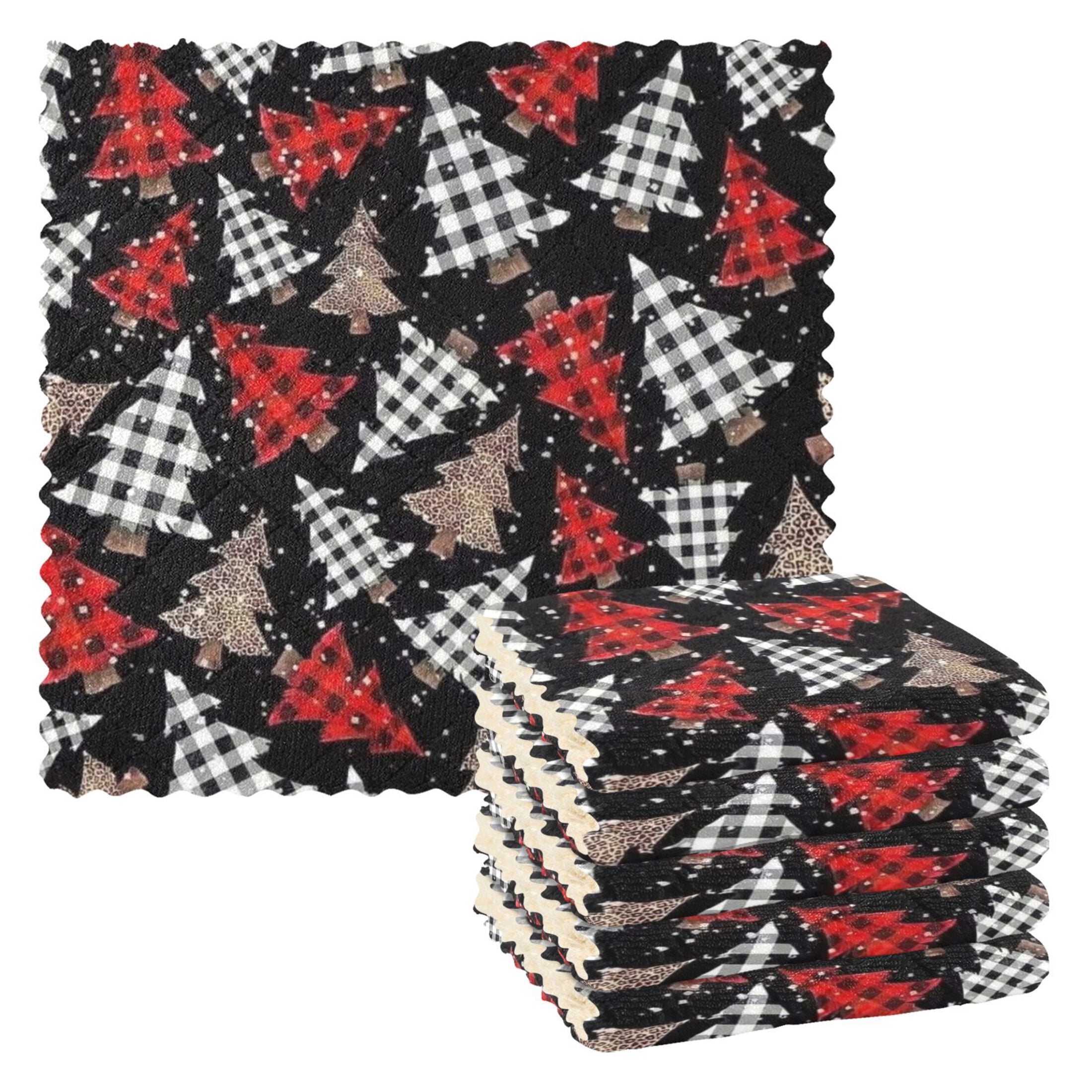 BZSMCE Dish Towels Reuseable Cleaning Cloths 6-pack In Plaid Tree ...