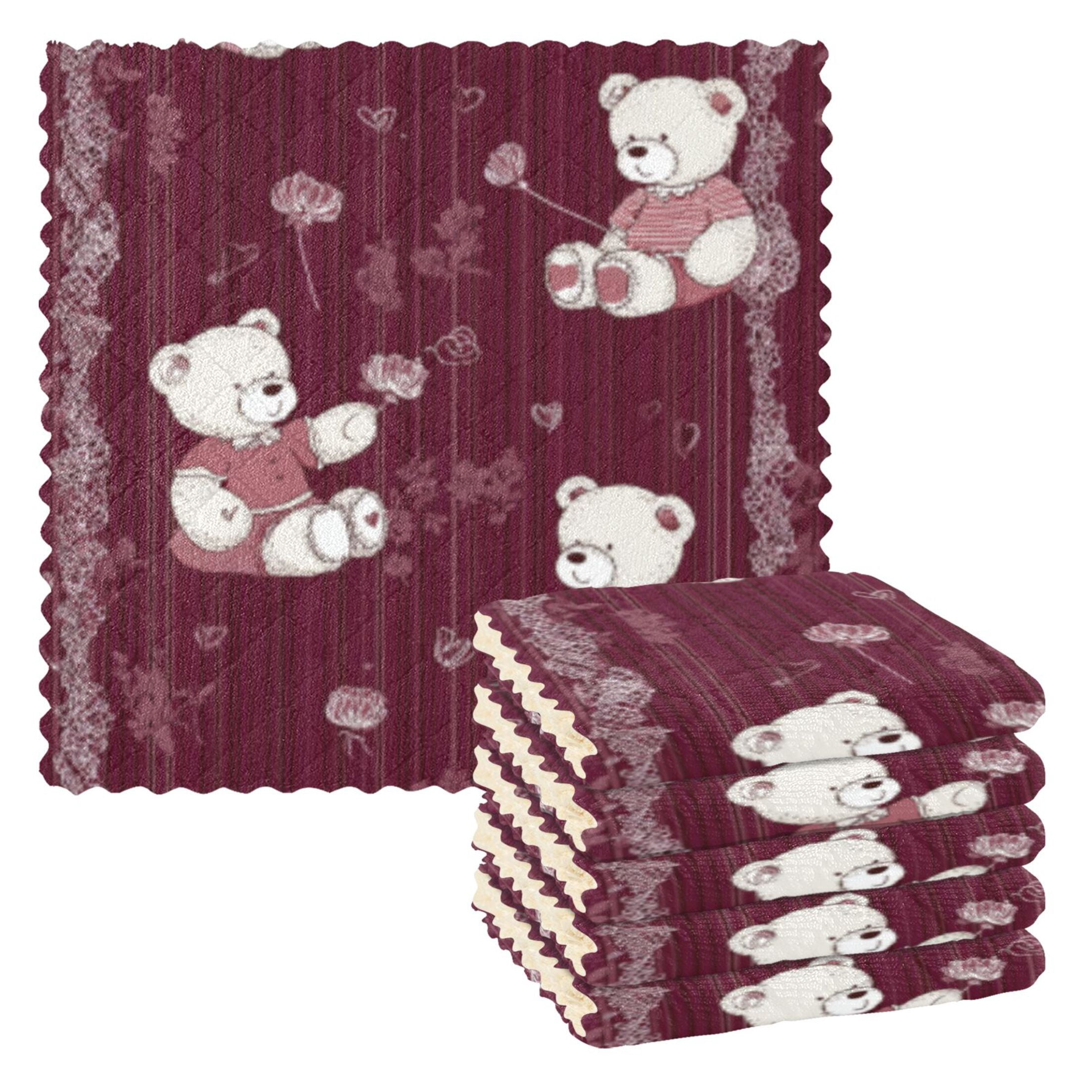 BZSMCE Dish Towels Reuseable Cleaning Cloths 6-pack In Plum Bear Whimsy ...