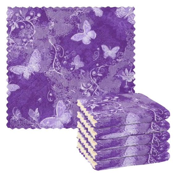 BZSMCE Dish Towels Reuseable Cleaning Cloths 6-pack In Purple Lace ...