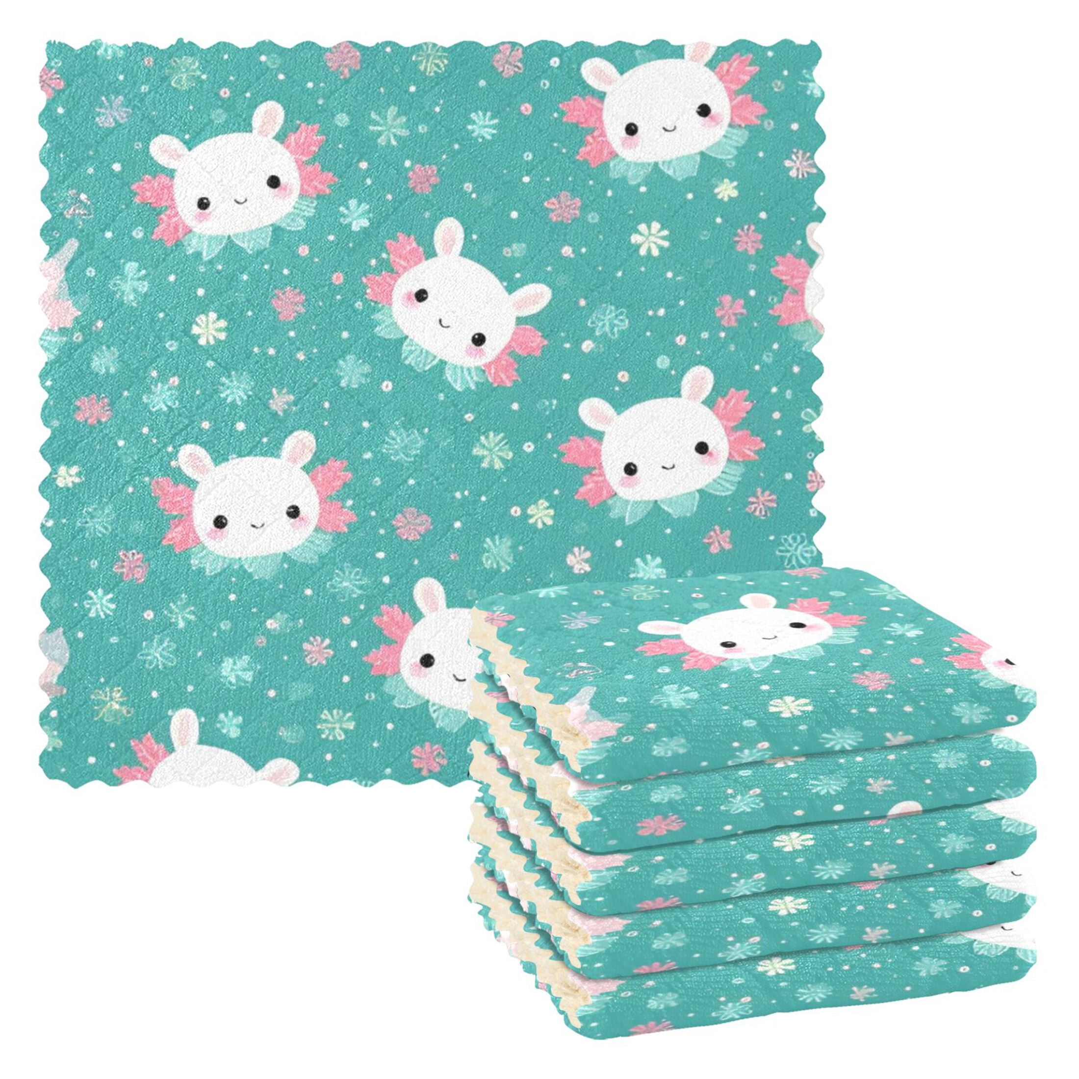 BZSMCE Dish Towels Reuseable Cleaning Cloths 6-pack In Teal Bunny Cute ...