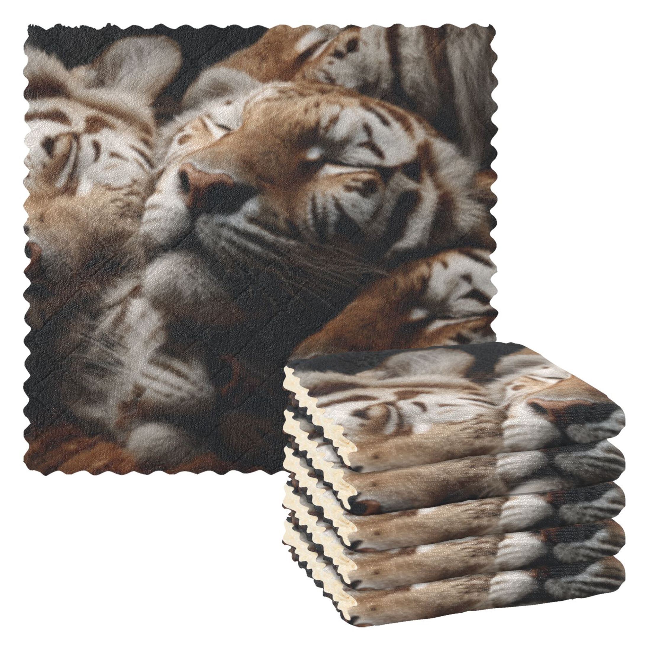 BZSMCE Dish Towels Reuseable Cleaning Cloths 6-pack In Tiger Huddle ...
