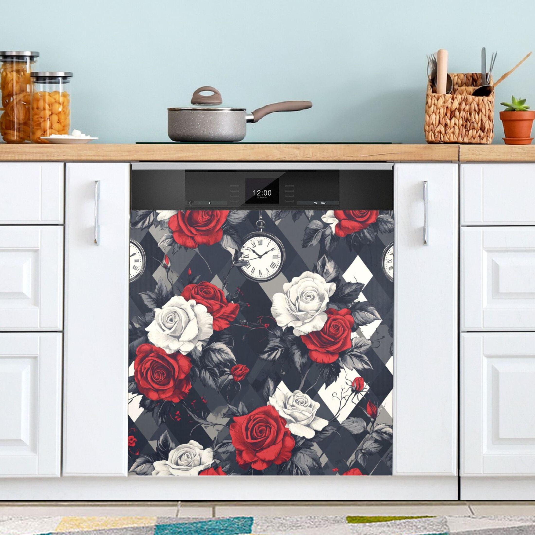 BZSMCE Dishwasher Magnet Cover Magnetic Sticker Creatively Classic Rose ...