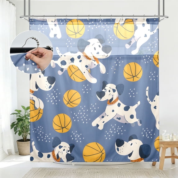BZSMCE Dog Basketball Pattern Pattern Bathroom Shower Curtain Set with ...