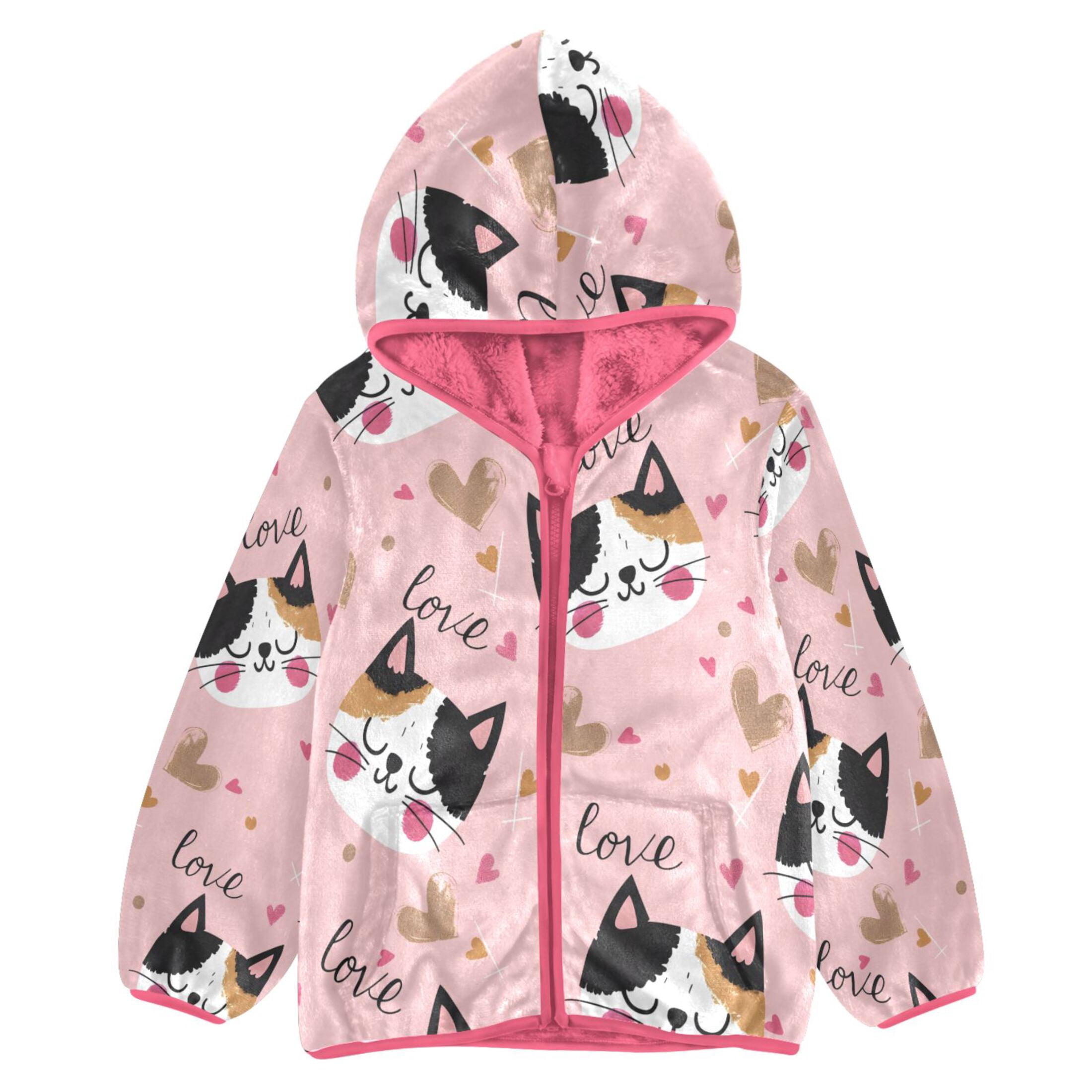 BZSMCE Double-Sided Sherpa Fleece Hooded Zipper Jacket Pink A Heart ...