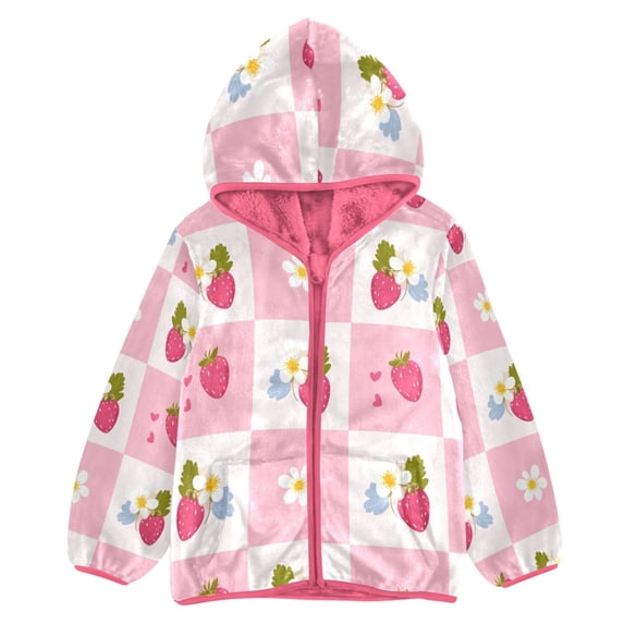 BZSMCE Double-Sided Sherpa Fleece Hooded Zipper Jacket Pink Flower ...