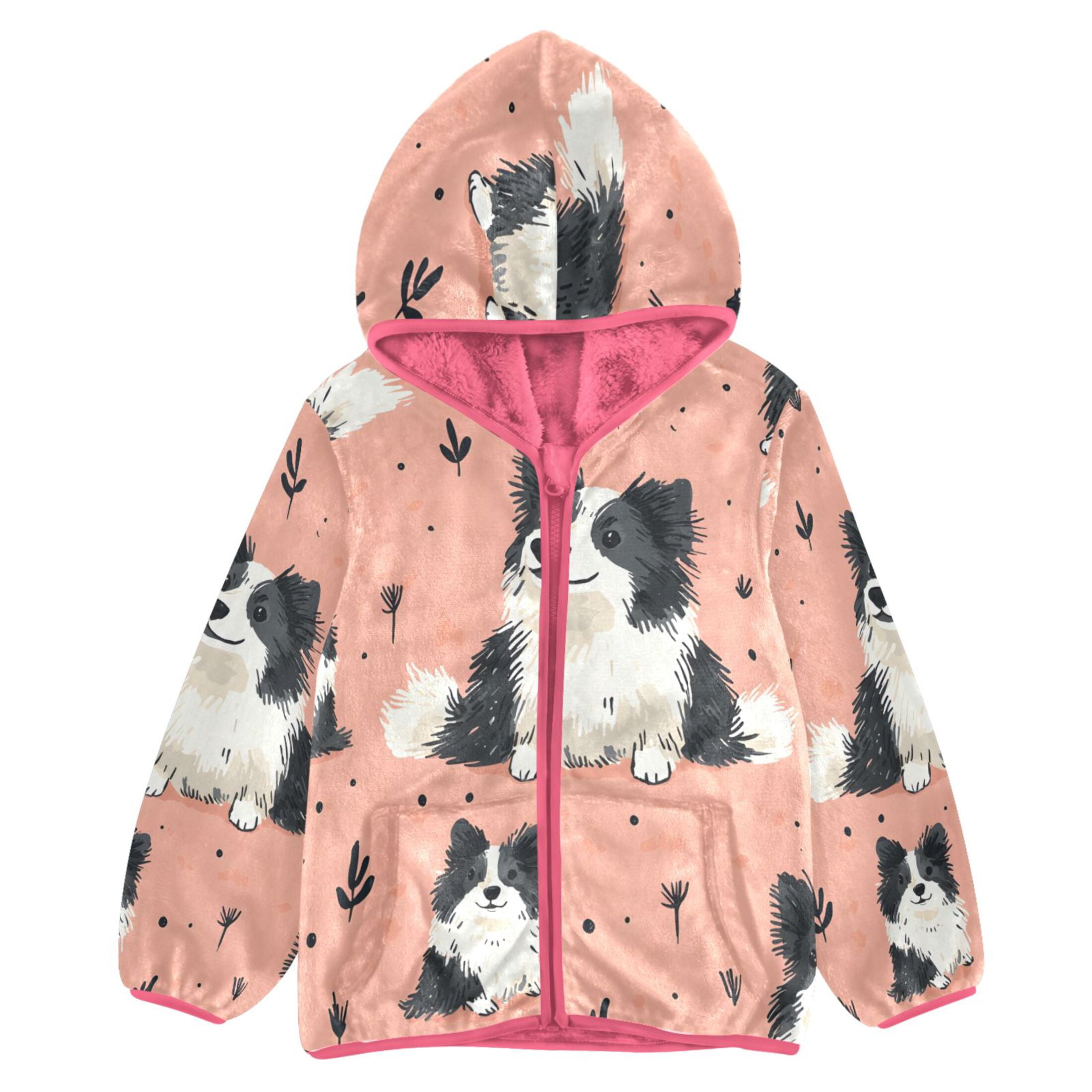 BZSMCE Double-Sided Sherpa Fleece Hooded Zipper Jacket Pink Happy ...