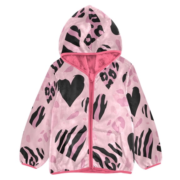BZSMCE Double-Sided Sherpa Fleece Hooded Zipper Jacket Pink Pink Heart ...