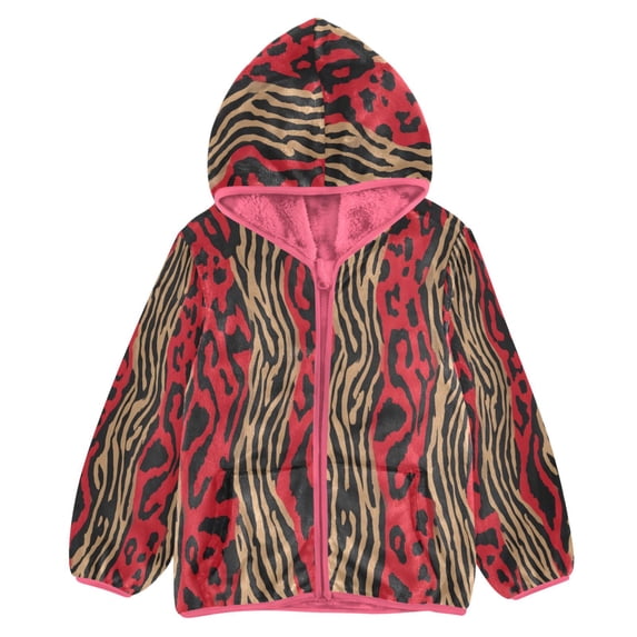 BZSMCE Double-Sided Sherpa Fleece Hooded Zipper Jacket Pink Tiger and ...