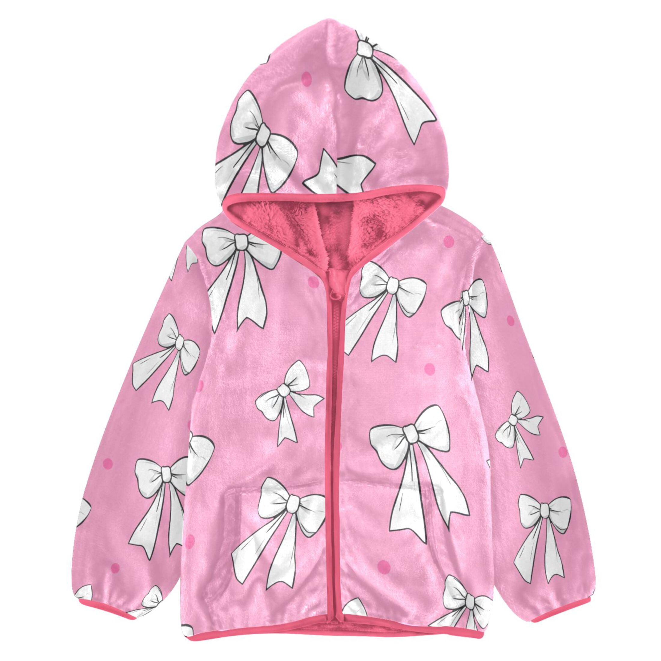 BZSMCE Double-Sided Sherpa Fleece Hooded Zipper Jacket Pink White Bow ...