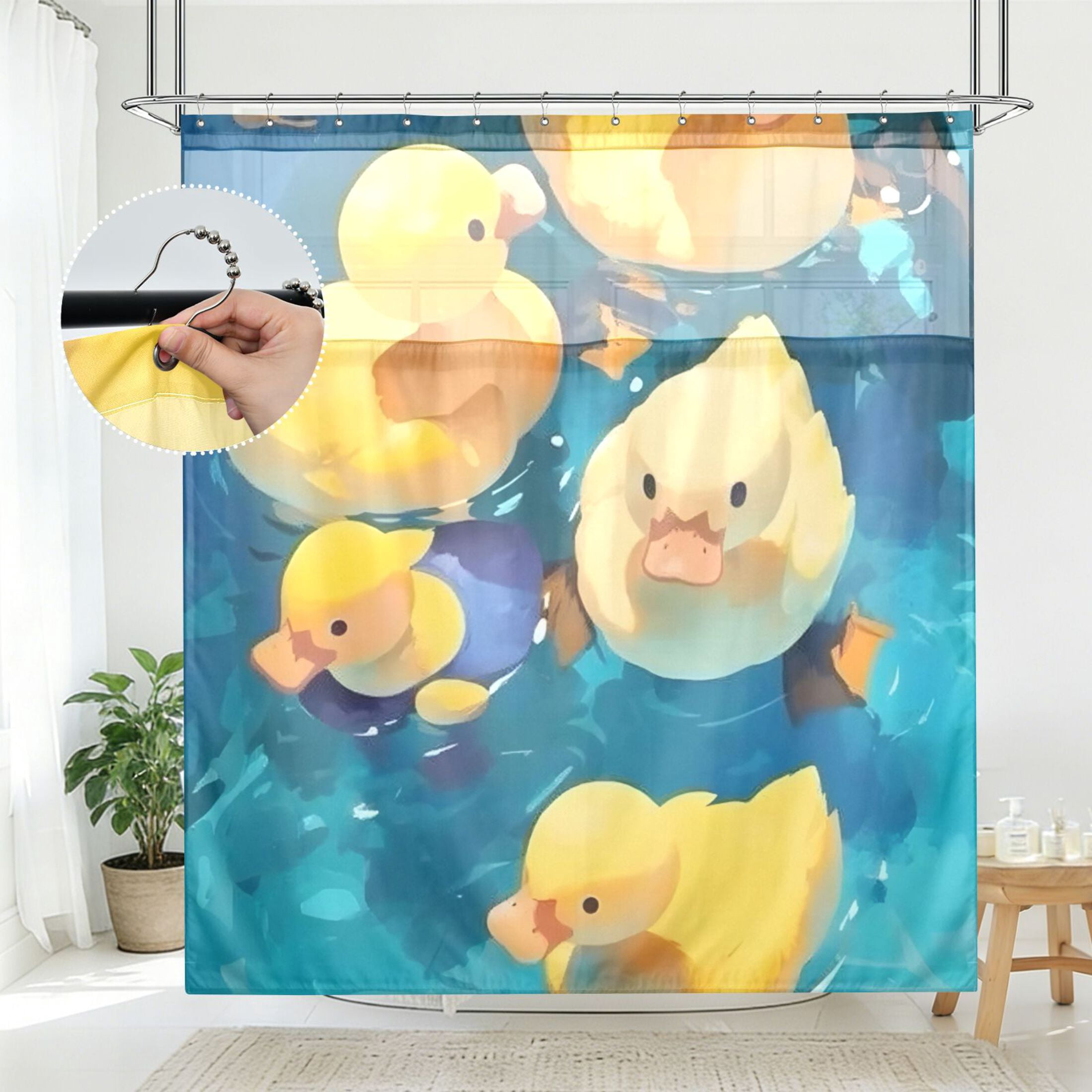 BZSMCE Duckling Dip Pattern Bathroom Shower Curtain Set with Hooks ...