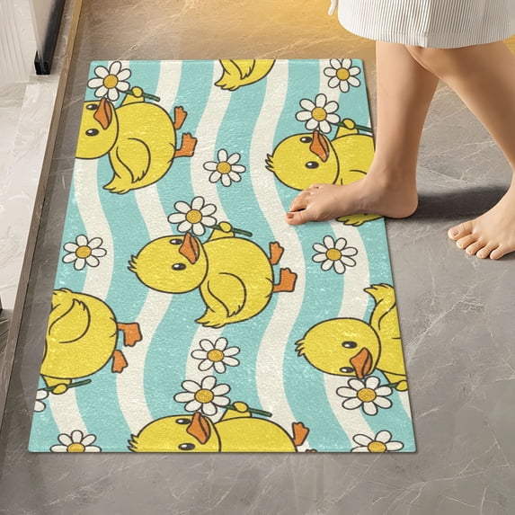 BZSMCE Ducks Stripes Daisy Flower Pattern 2-Piece Non-Slip Absorbent ...