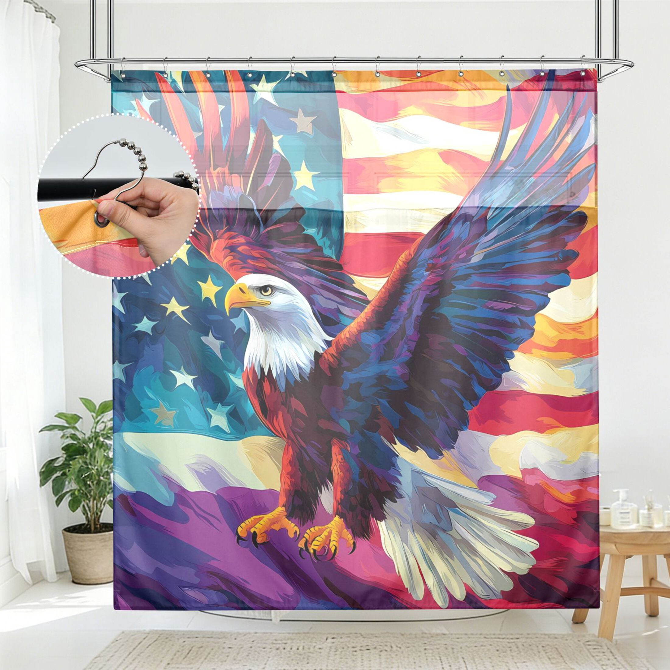 BZSMCE Eagle American Flag Pattern Bathroom Shower Curtain Set with ...