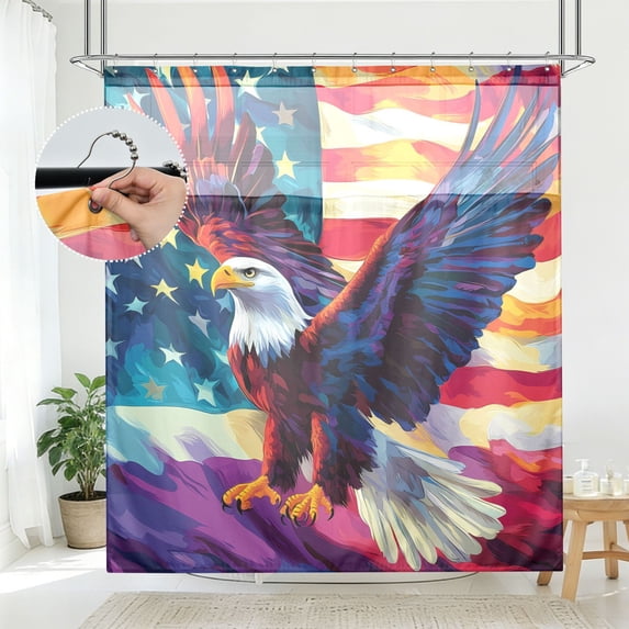 BZSMCE Eagle American Flag Pattern Bathroom Shower Curtain Set with ...