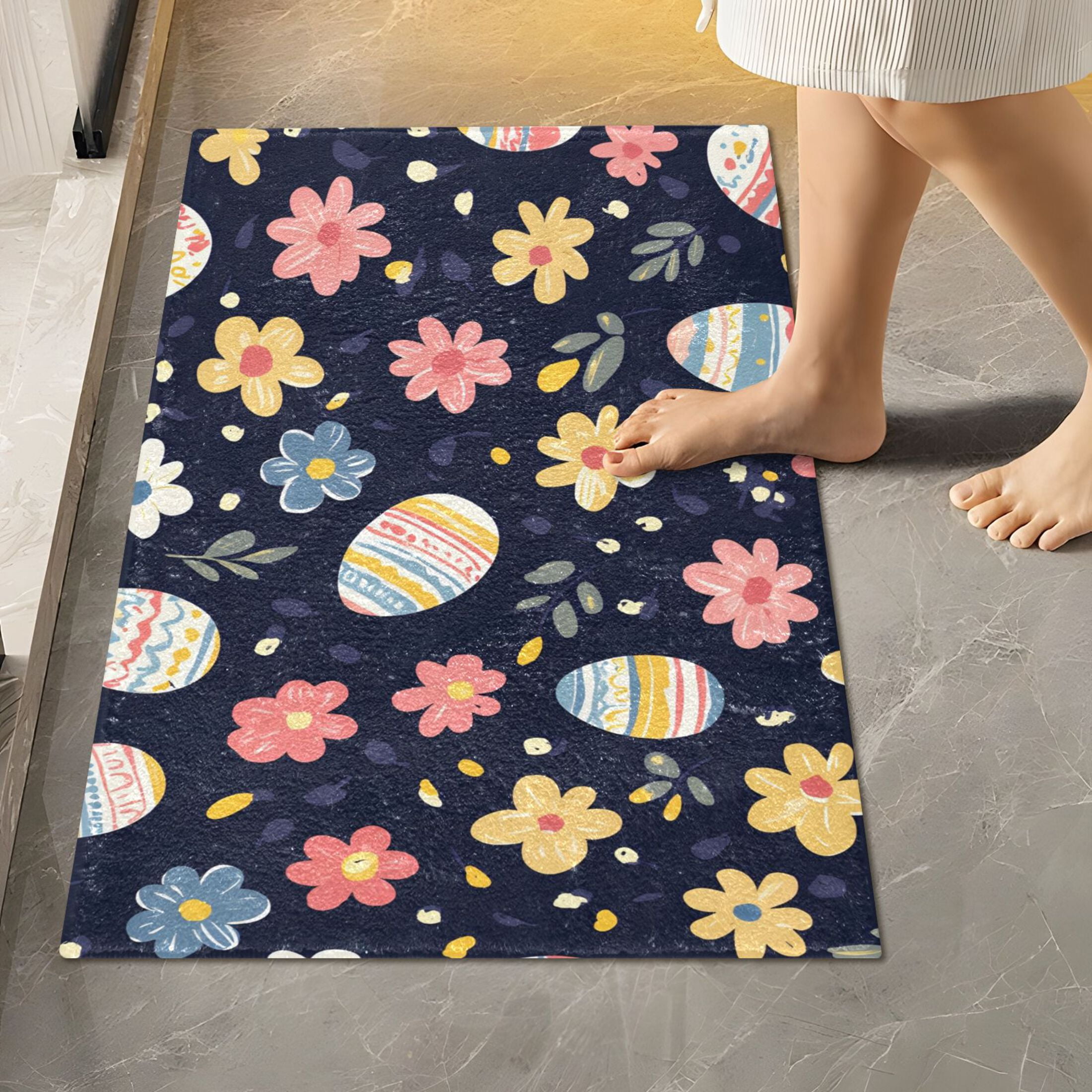 BZSMCE Egg Flower Pattern Pattern 2-Piece Non-Slip Absorbent Bathroom ...