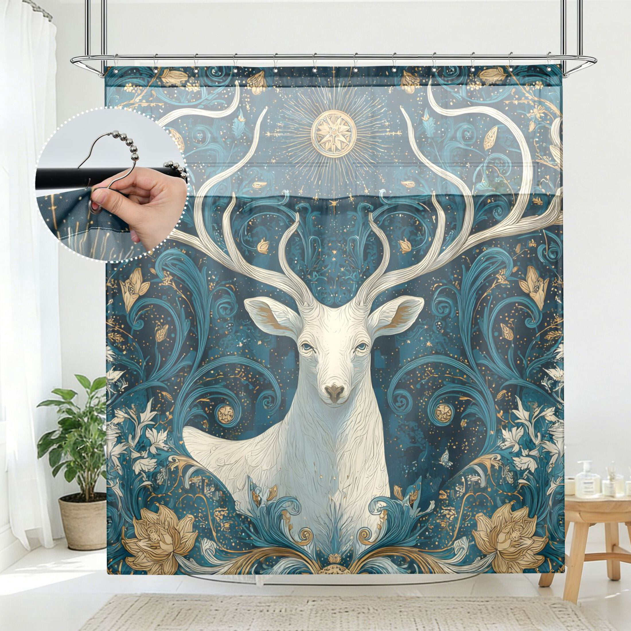 BZSMCE Elk Starry Sky Pattern Bathroom Shower Curtain Set with Hooks ...