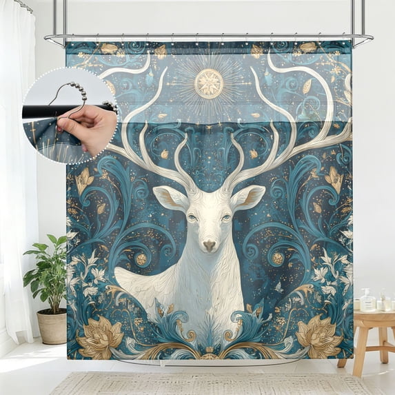 BZSMCE Elk Starry Sky Pattern Bathroom Shower Curtain Set with Hooks ...