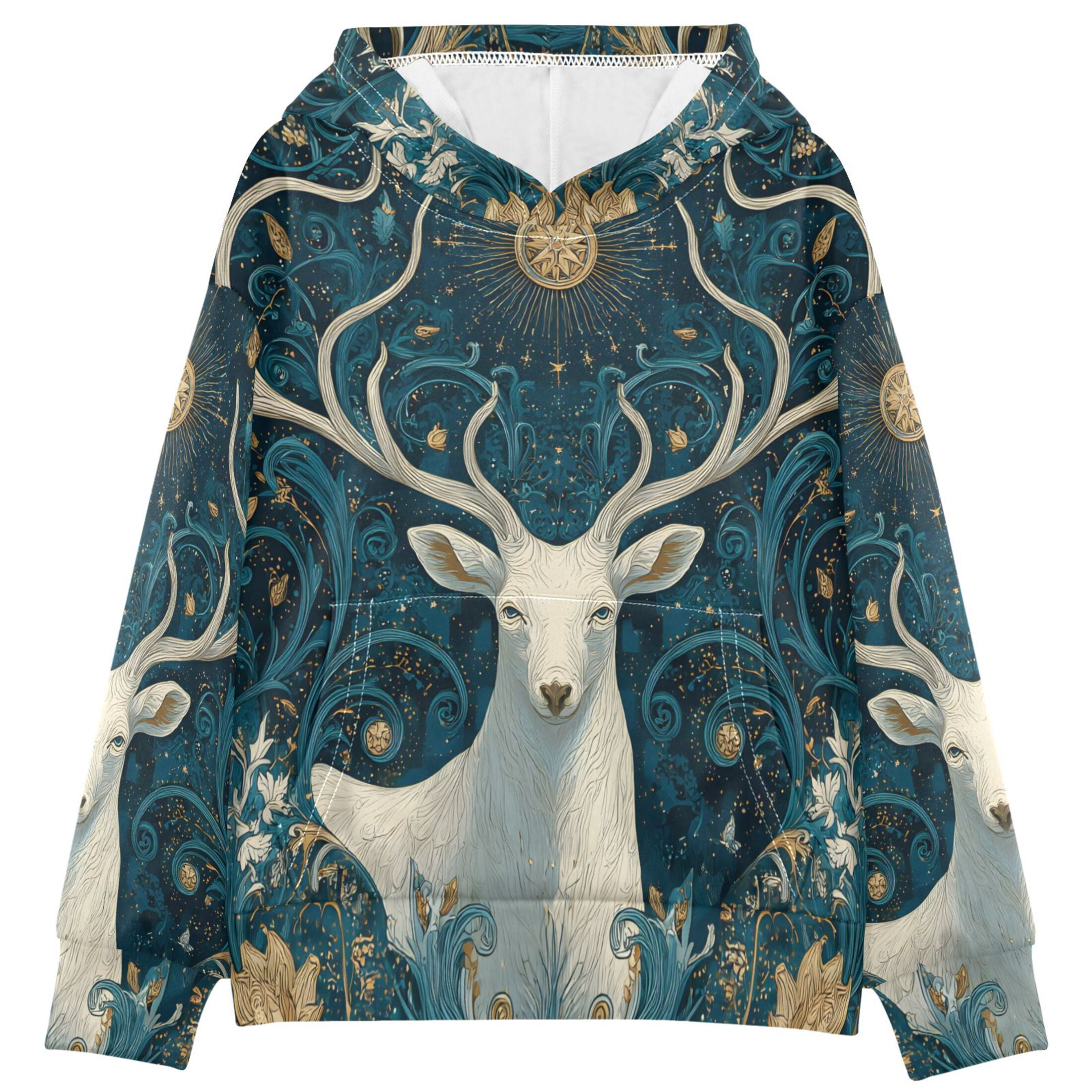 BZSMCE Elk Starry Sky Print Hoodie Casual Pullover Sweatshirt With ...