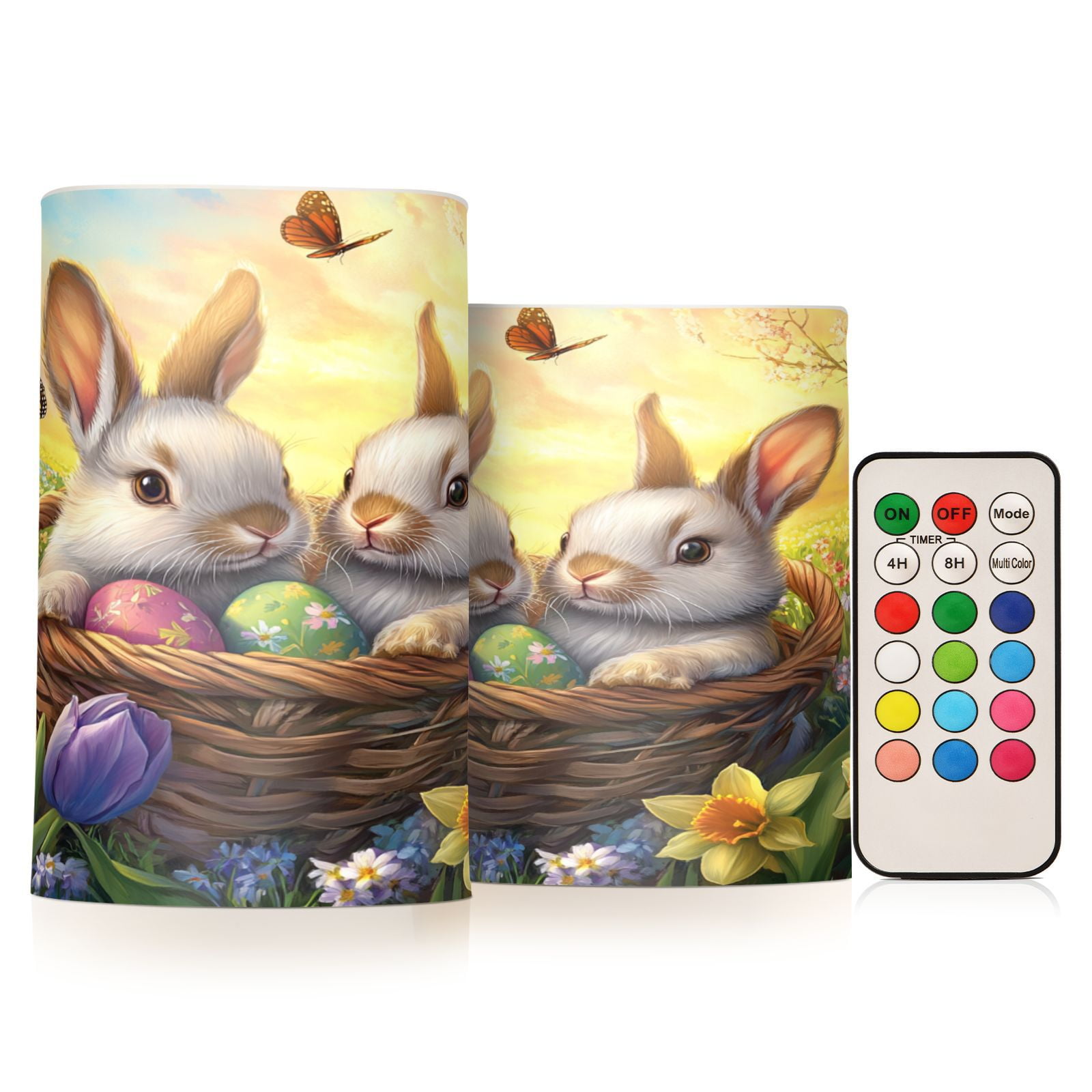 BZSMCE Flameless Candles LED Lights Gray Rabbit on Easter Basket ...