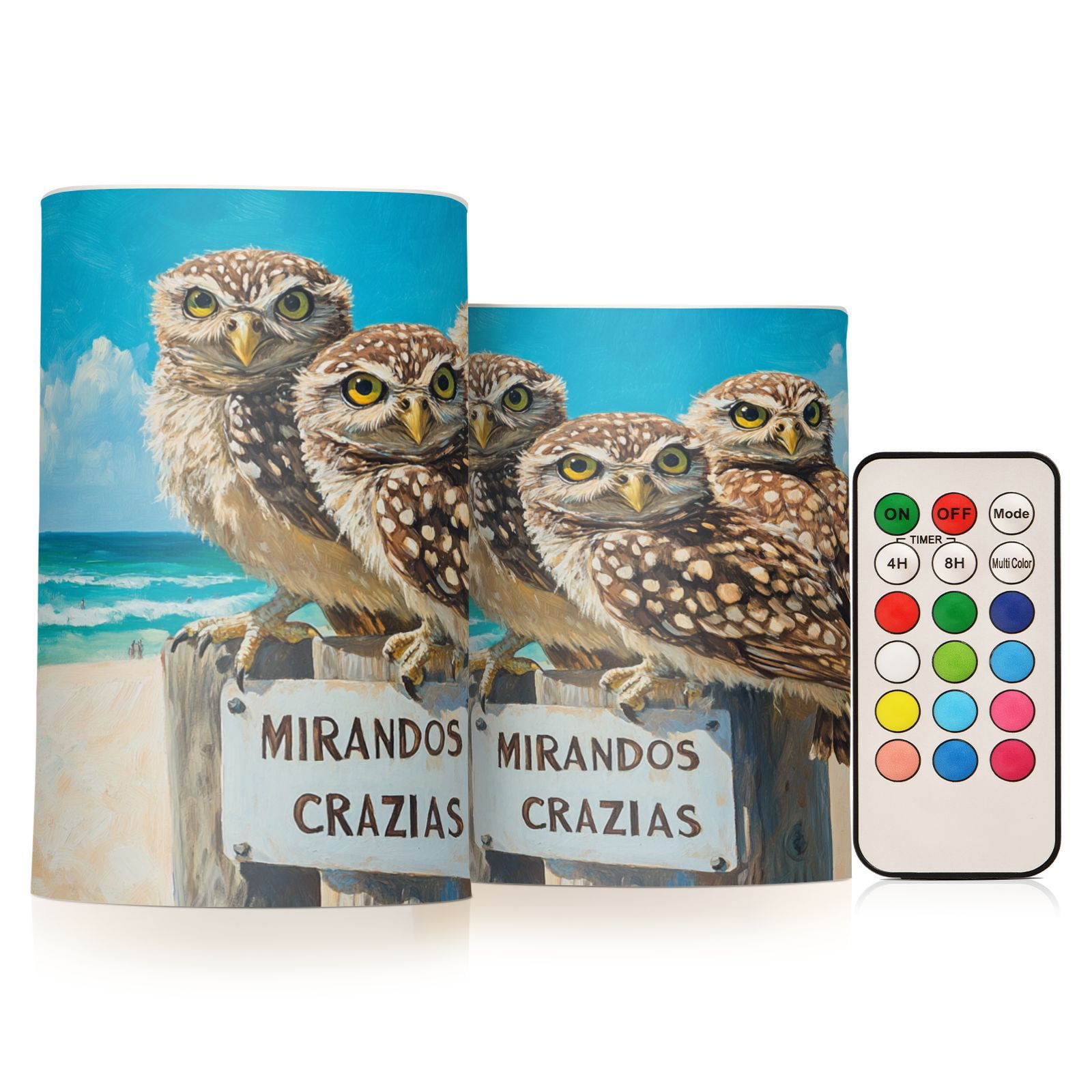 BZSMCE Flameless Candles LED Lights Owls Stand Signboard by The Sea ...