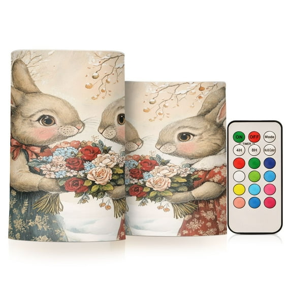 BZSMCE Flameless Candles LED Lights Rabbit Holding Bouquets Painting ...