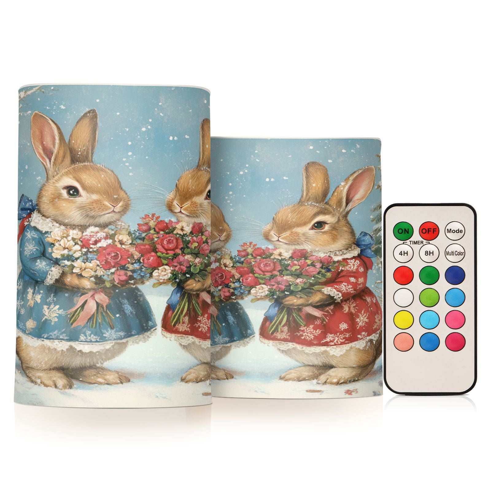 BZSMCE Flameless Candles LED Lights Rabbit Holding Bouquets Pattern ...