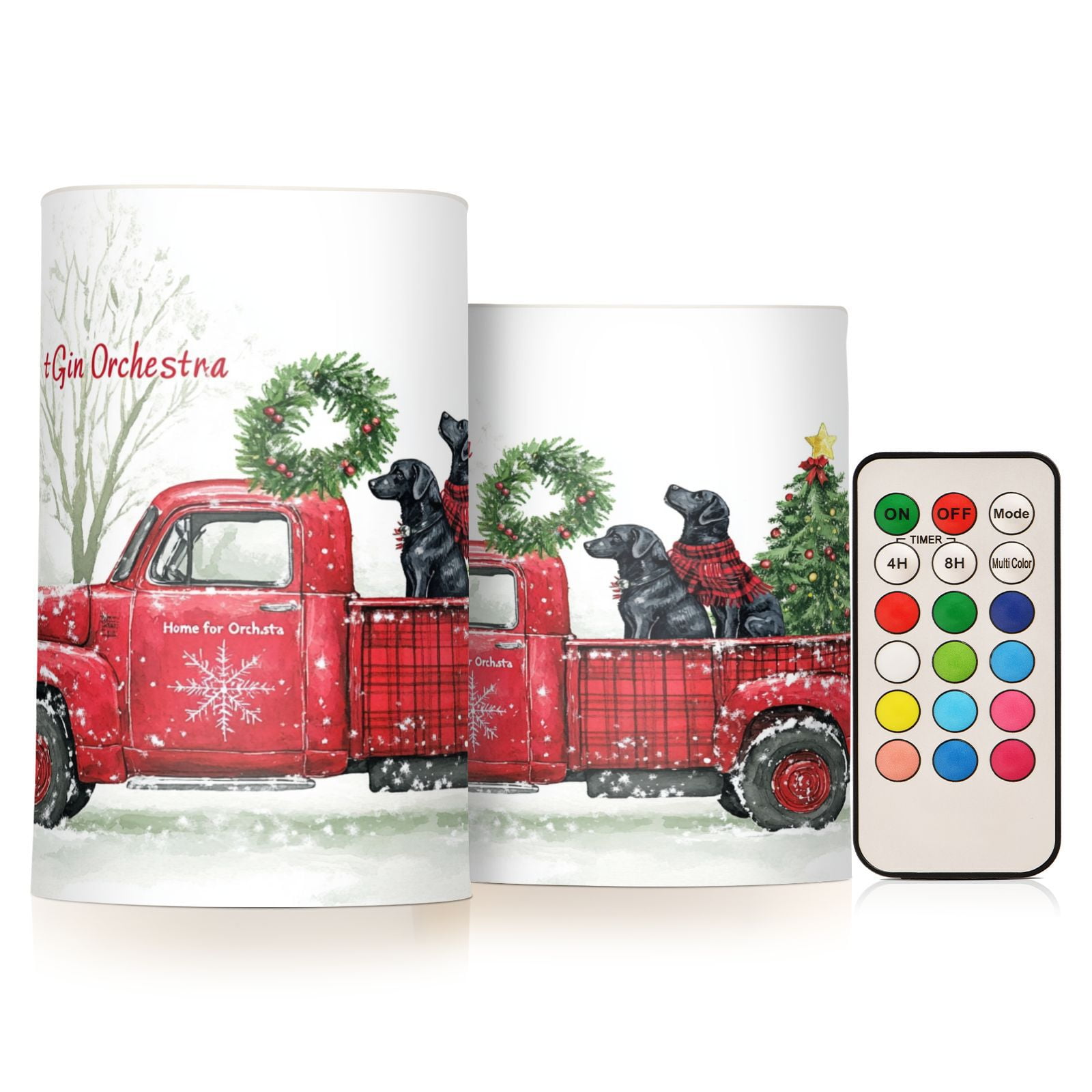 BZSMCE Flameless Candles LED Lights Snowflake Red Truck with Black Dogs ...