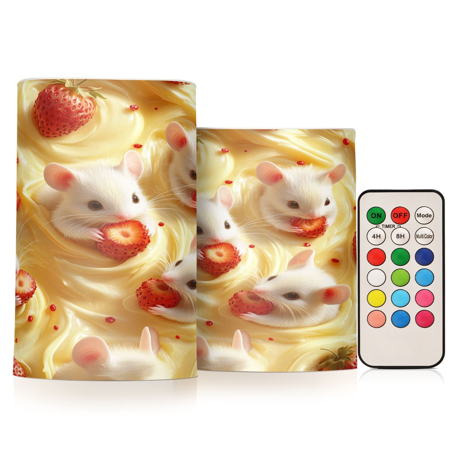BZSMCE Flameless Candles LED Lights White Cut Mice Eat Strawberry ...