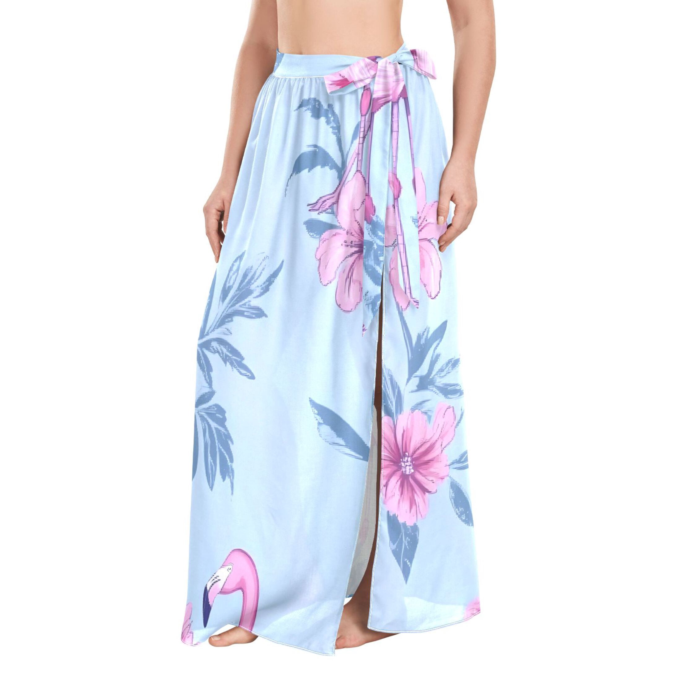 BZSMCE Flamingo Flowers Pattern Maxi Cover-Up Skirt, Lightweight Quick ...