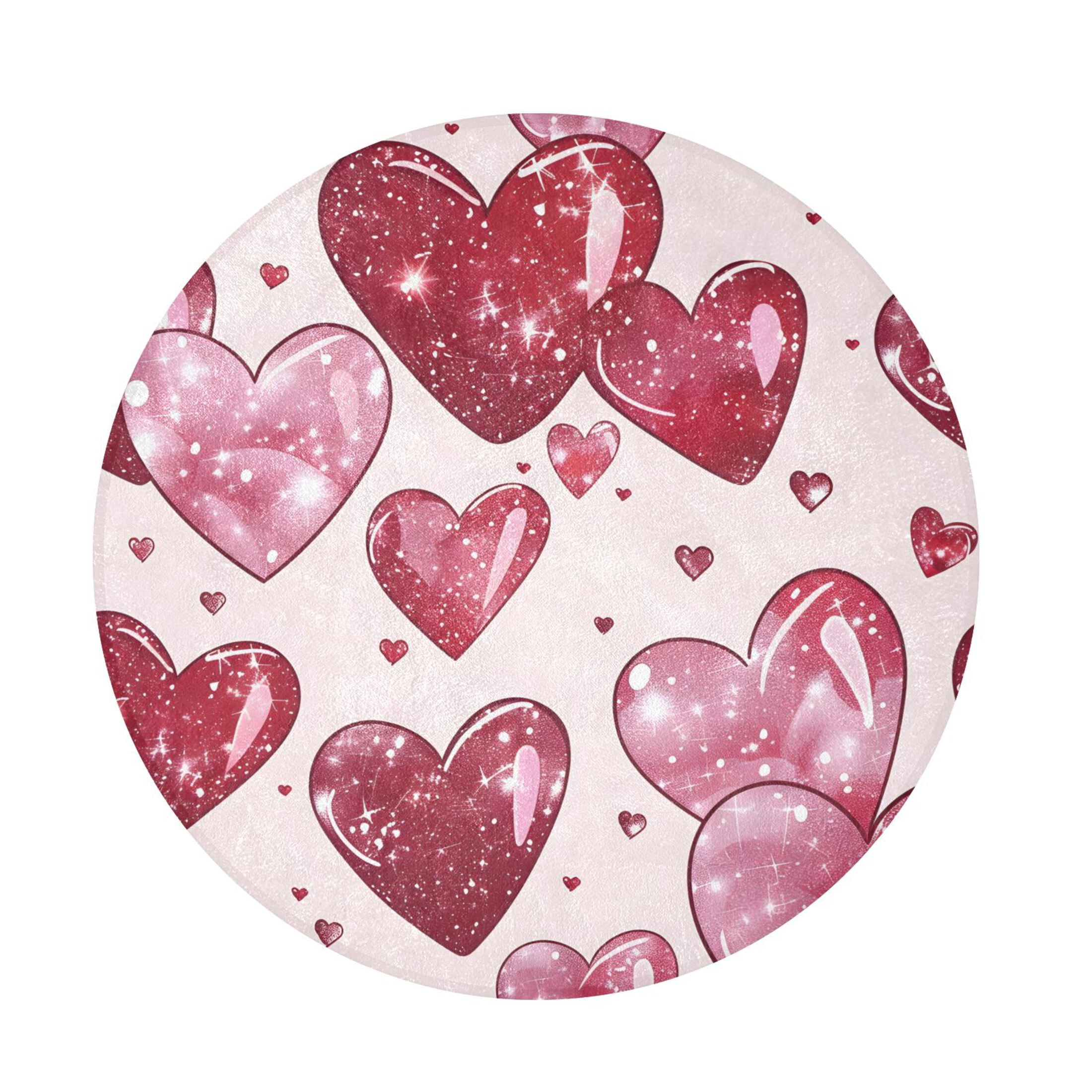 BZSMCE Flashing Red Heart Pattern Round Fluffy Area Rug 32.2in Non-Slip ...
