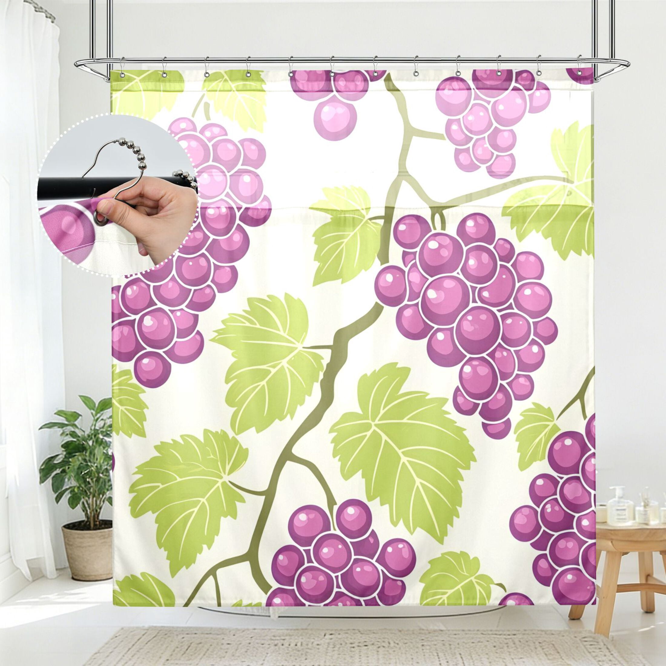 BZSMCE Flat Illustrations with Pattern Bathroom Shower Curtain Set with ...