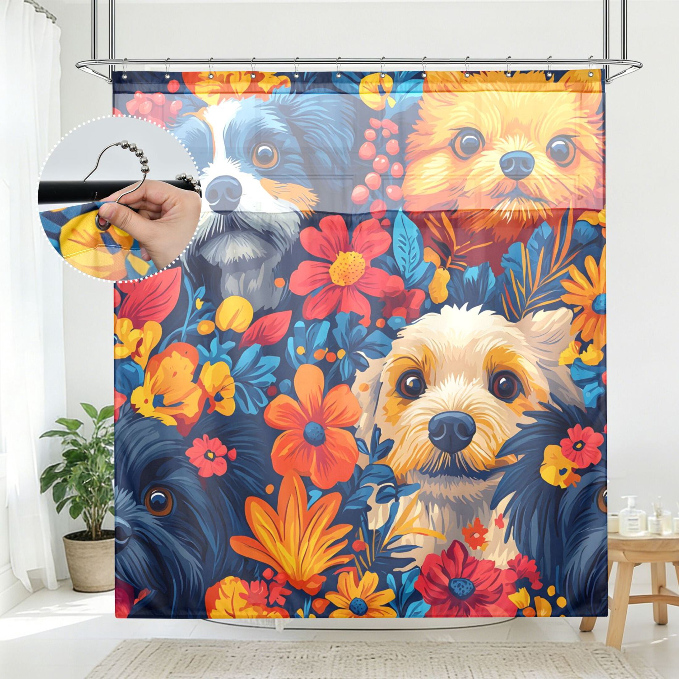 BZSMCE Floral Dog Pattern Pattern Bathroom Shower Curtain Set with ...