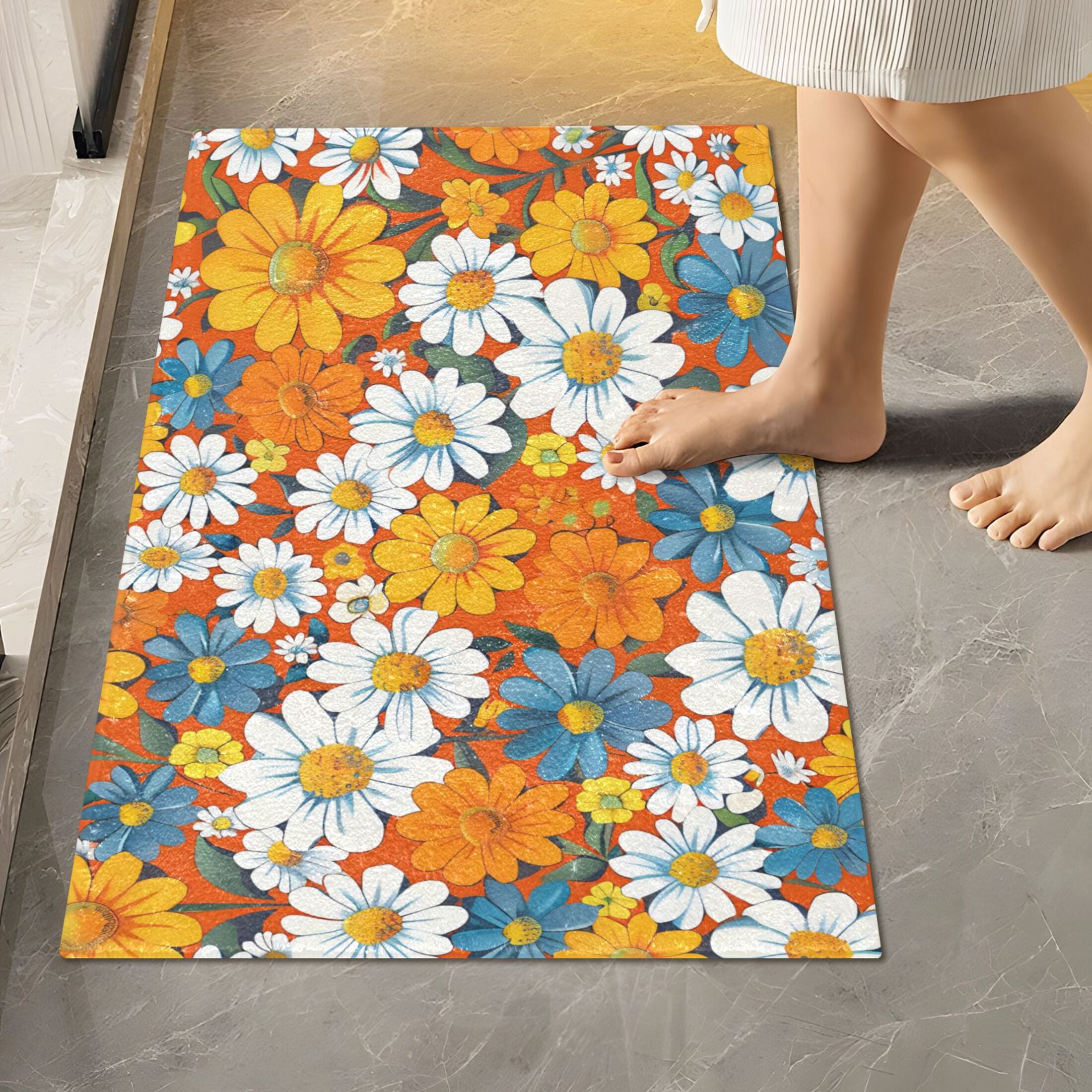 BZSMCE Flower Color Yellow Pattern Pattern 2-Piece Non-Slip Absorbent ...