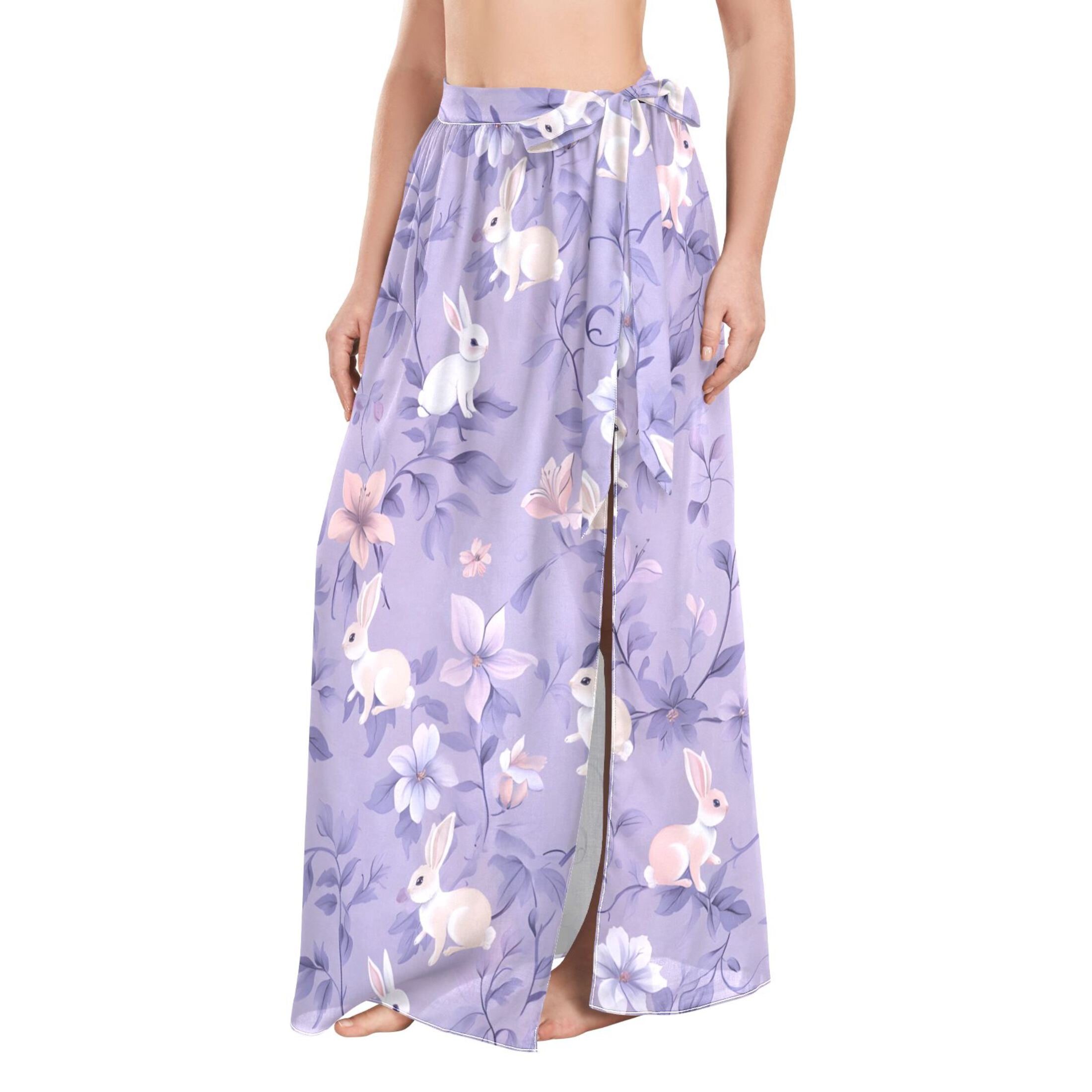 BZSMCE Flower Rabbit Pattern Maxi Cover-Up Skirt, Lightweight Quick-Dry ...