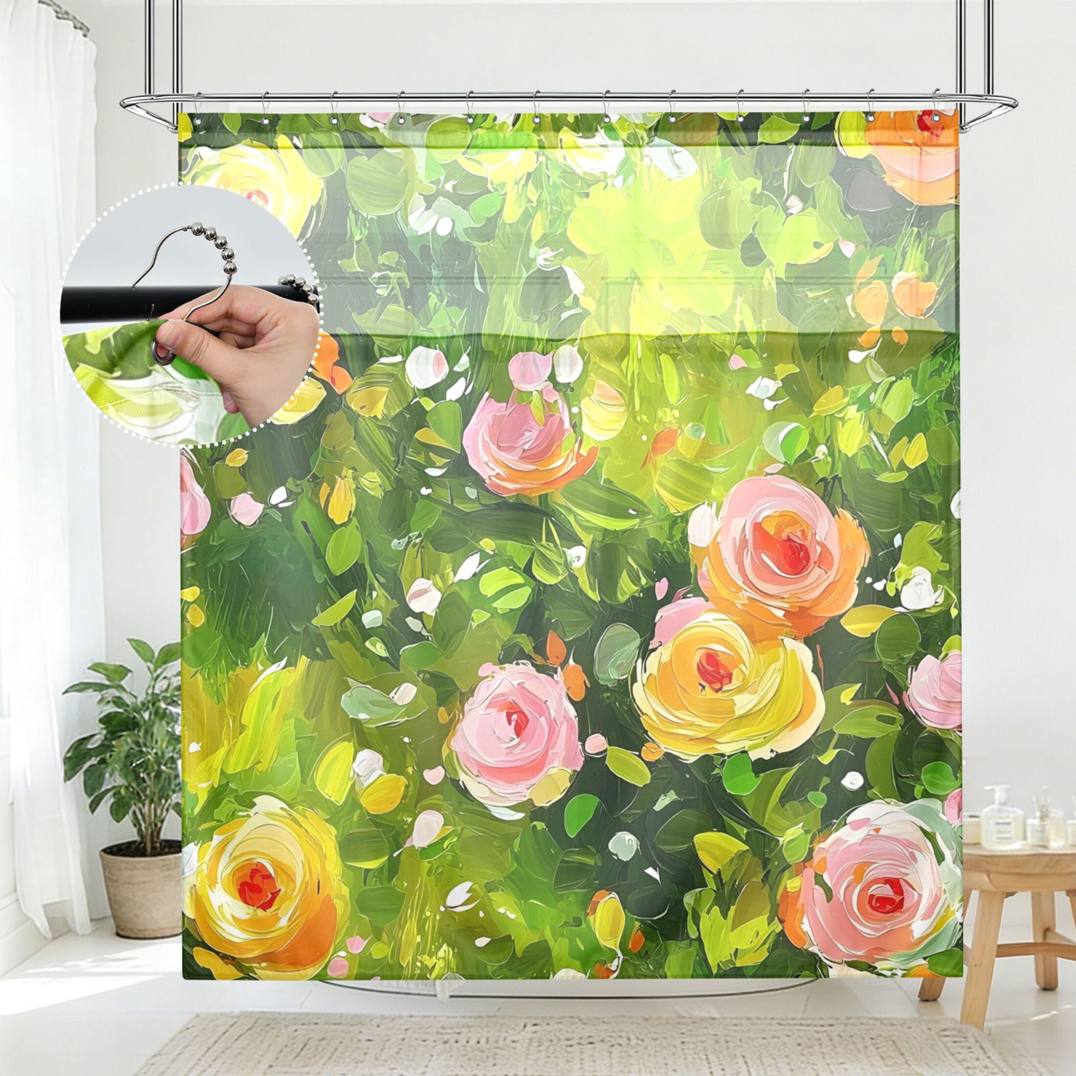BZSMCE Flower Tile Color Pink Pattern Pattern Bathroom Shower Curtain ...