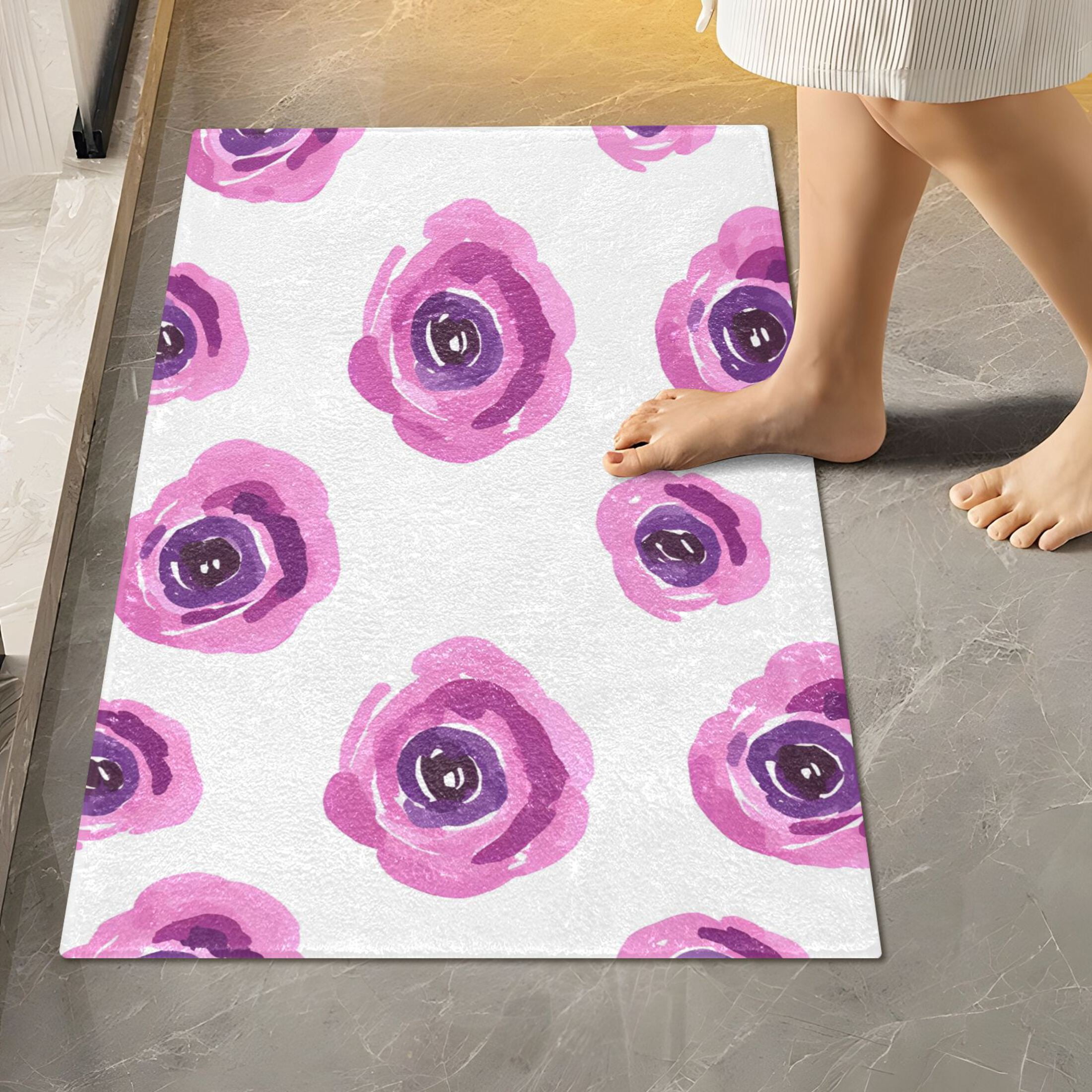 BZSMCE Flower Tile Purple Pattern Pattern 2-Piece Non-Slip Absorbent ...
