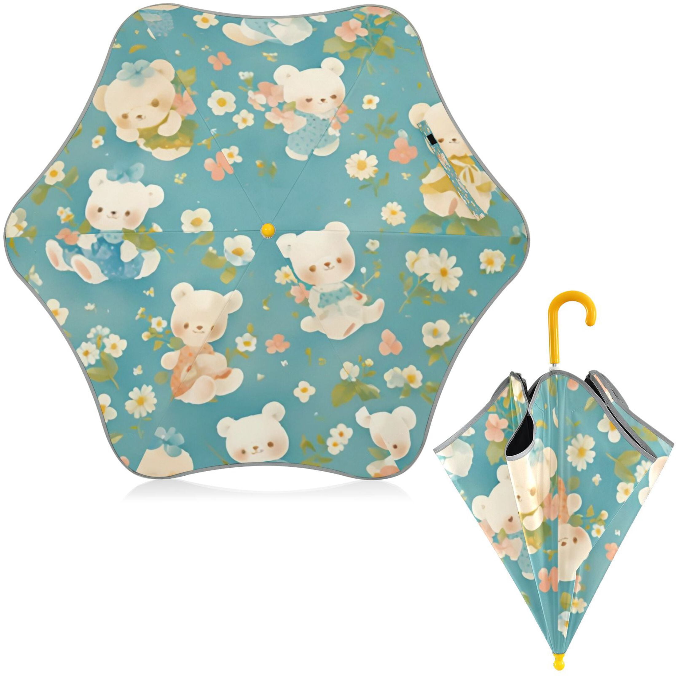 BZSMCE Folding Umbrellas Rain & UV Protection Windproof In Blue Bear ...