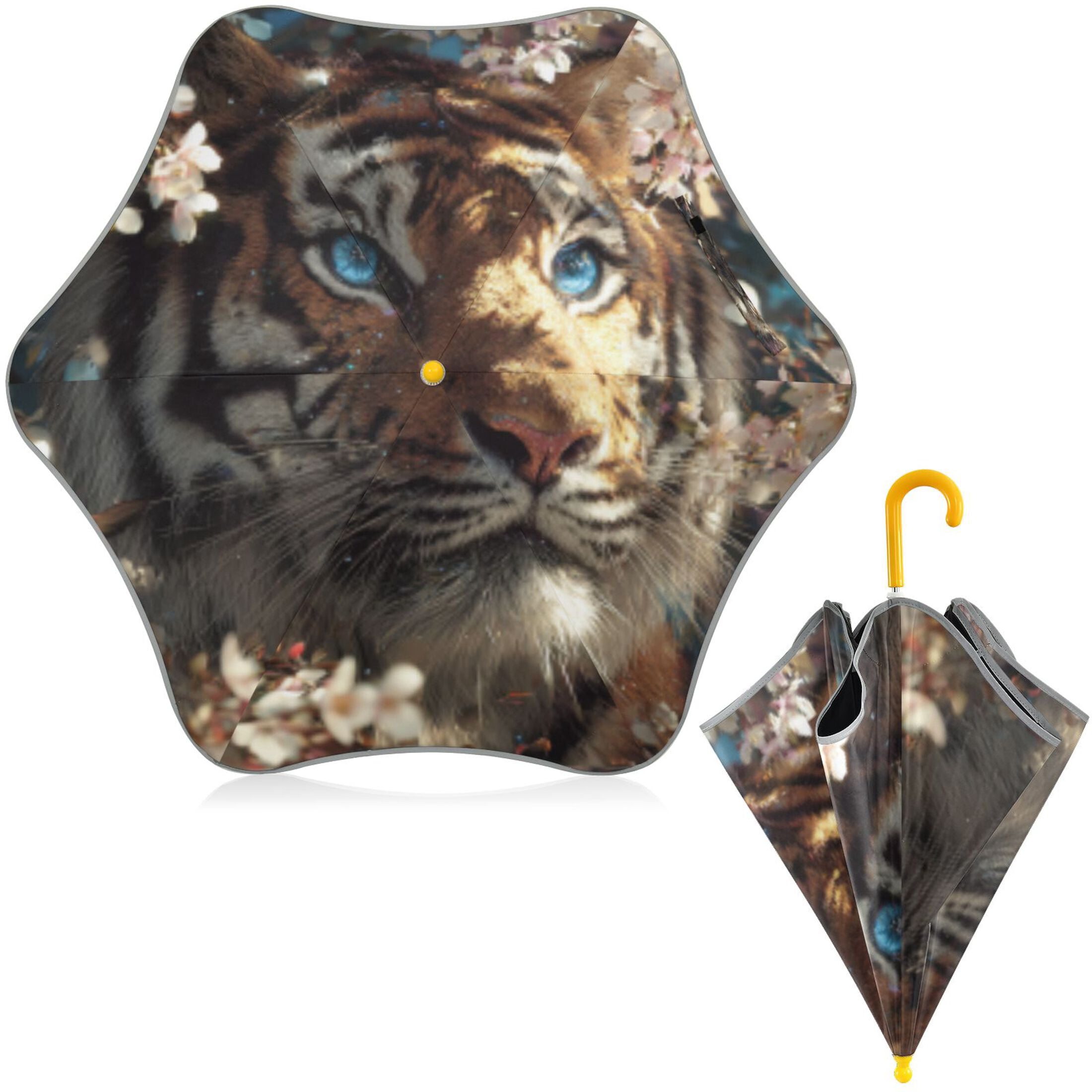 BZSMCE Folding Umbrellas Rain & UV Protection Windproof In Floral Tiger ...