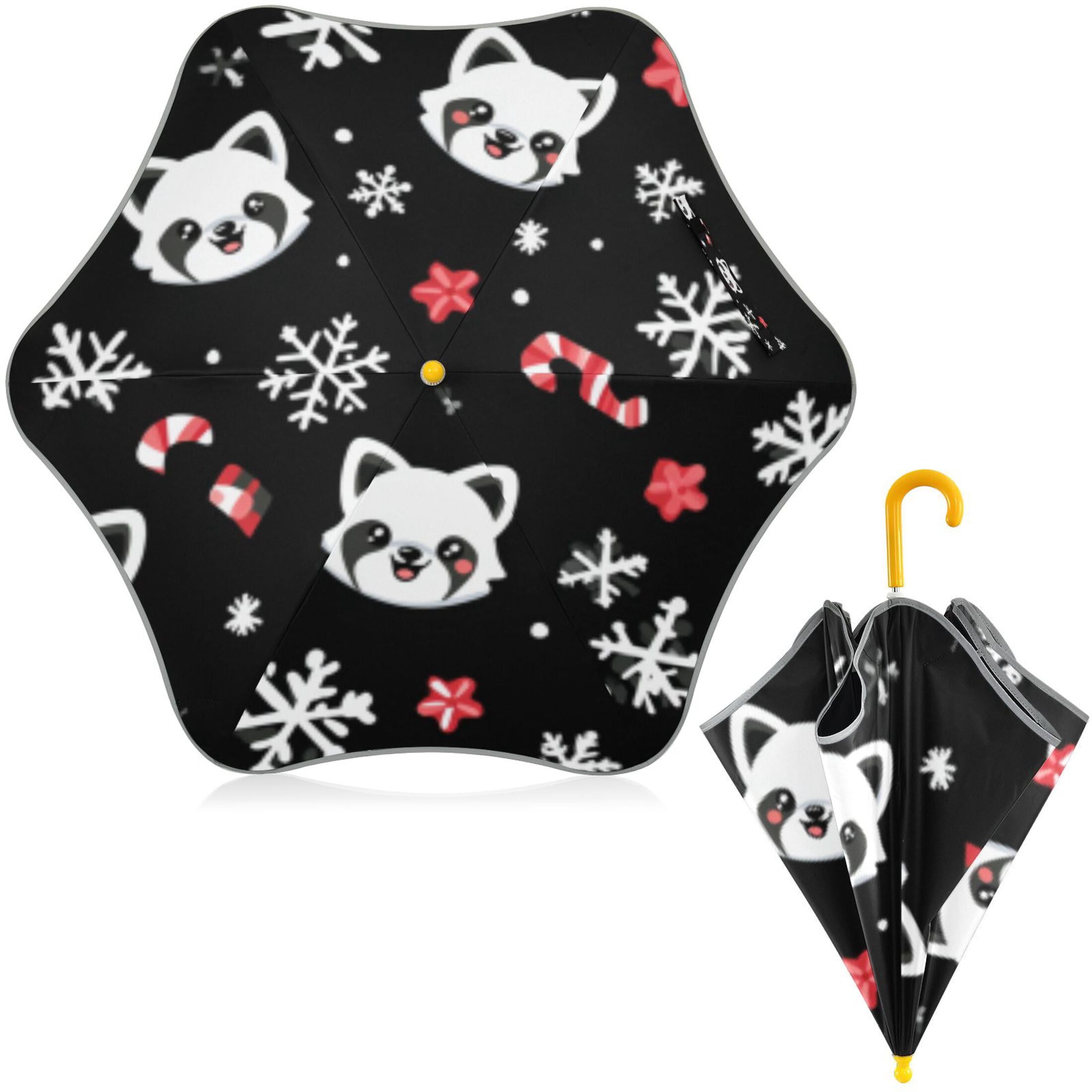BZSMCE Folding Umbrellas Rain & UV Protection Windproof In Snowy Kitty ...