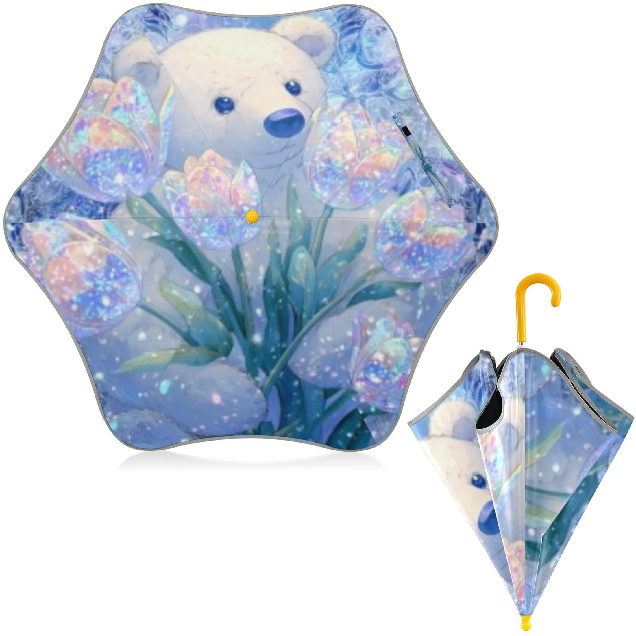 BZSMCE Folding Umbrellas Rain & UV Protection Windproof In Sparkle Bear ...
