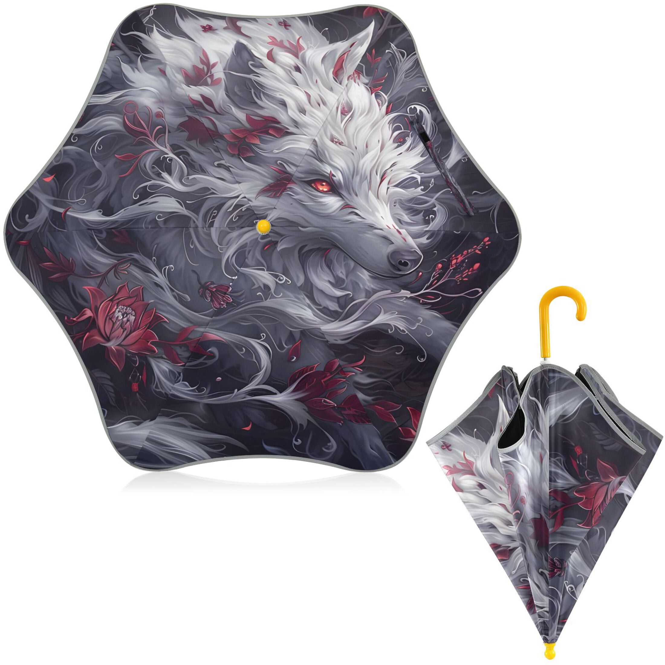 BZSMCE Folding Umbrellas Rain & UV Protection Windproof In Wolf Red ...