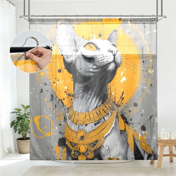 BZSMCE Gilded Sphynx Pattern Bathroom Shower Curtain Set with Hooks ...