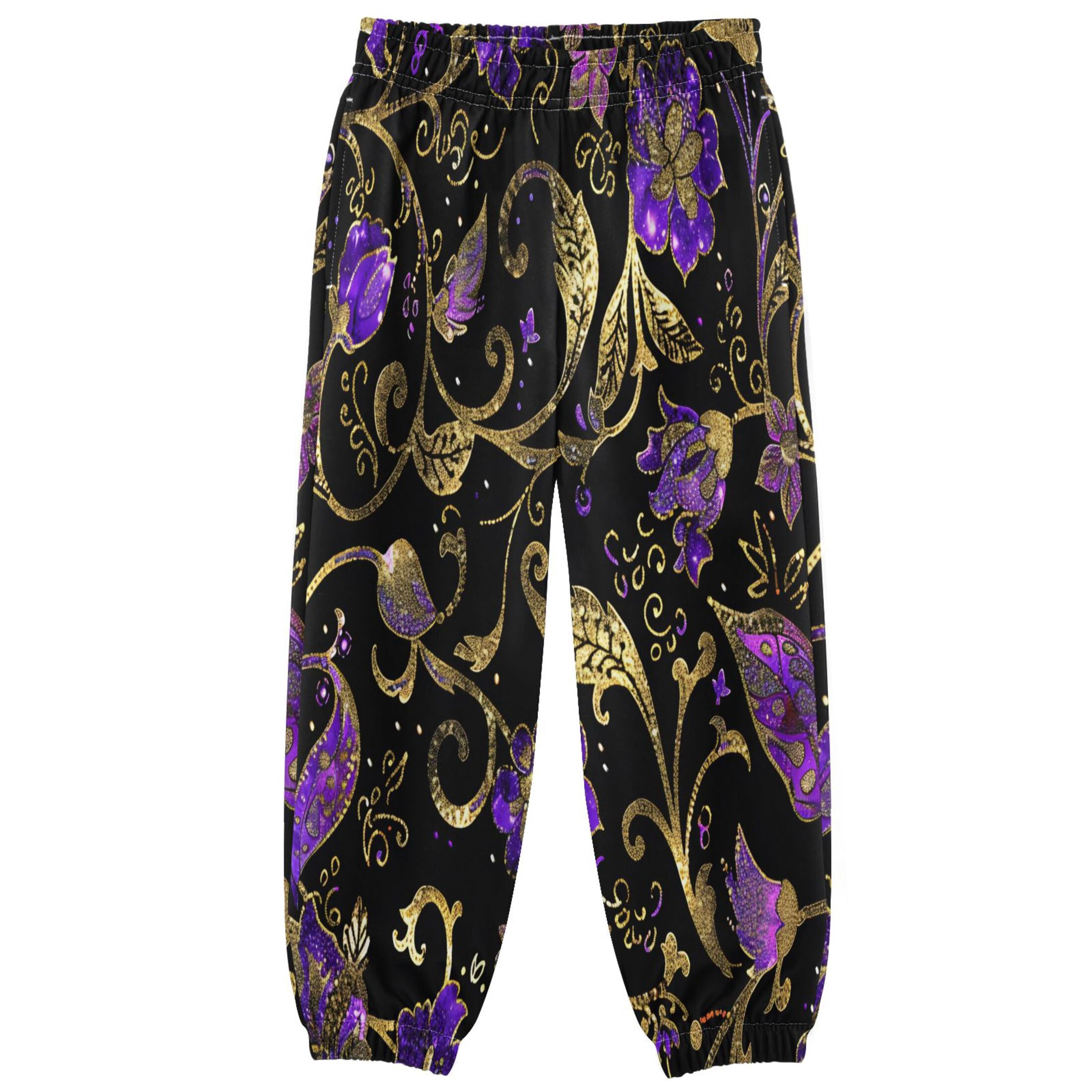 BZSMCE Gold Leaves and Purple Flowers Pattern Print Elastic Waist ...