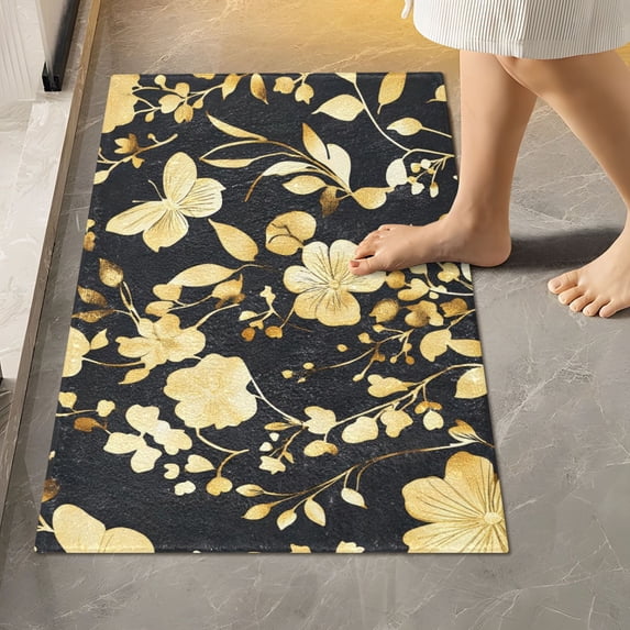 BZSMCE Golden Flower Pattern 2-Piece Non-Slip Absorbent Bathroom Rug ...