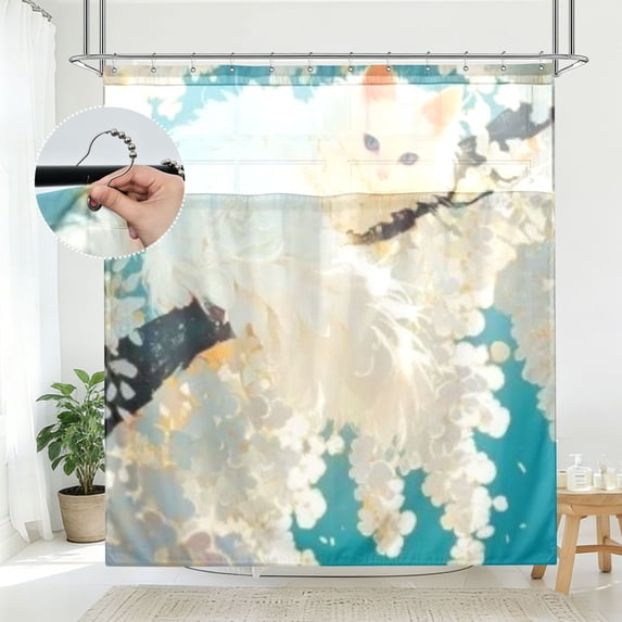 BZSMCE Graceful Feline Pattern Bathroom Shower Curtain Set with Hooks ...