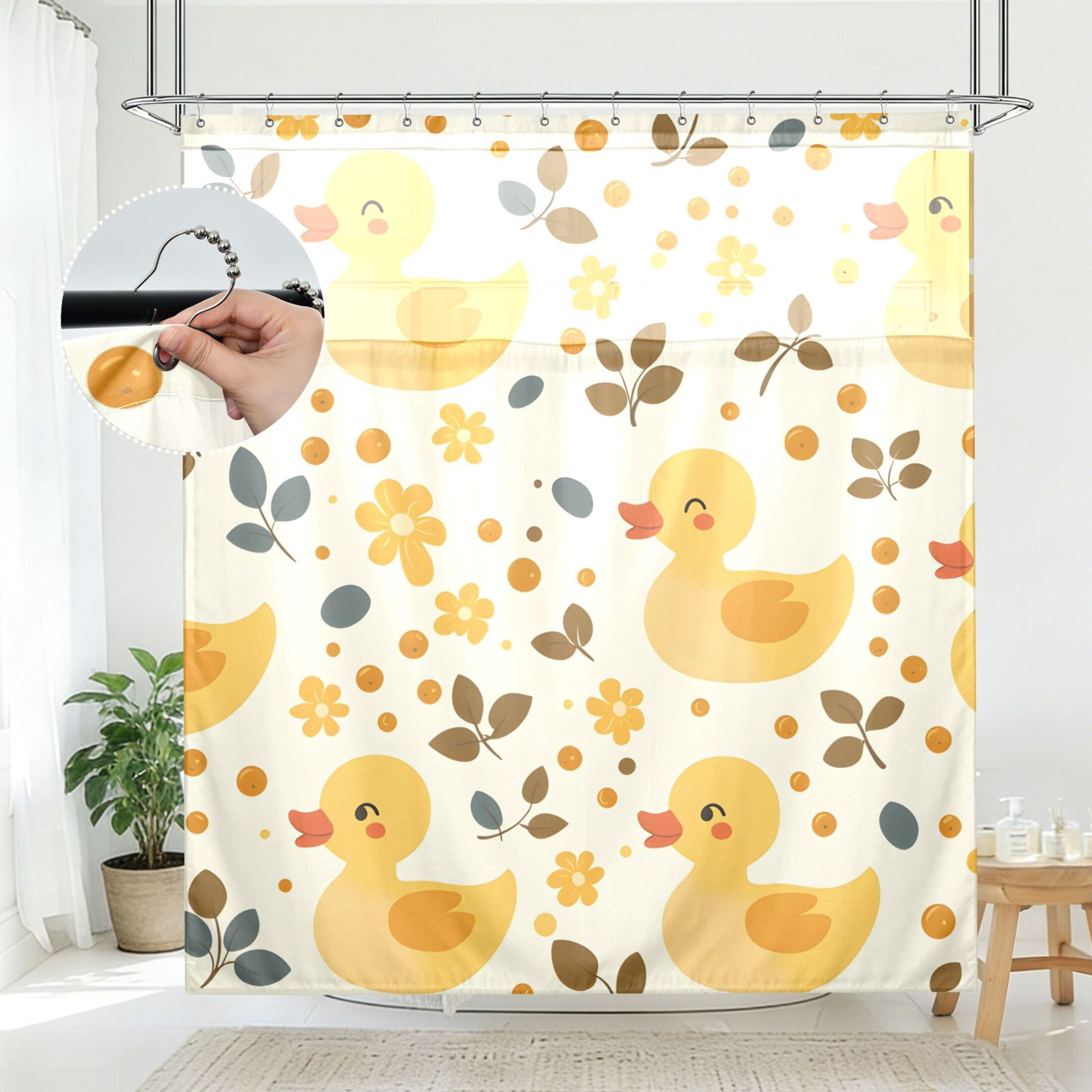 BZSMCE Grass Yellow Flower Duck Pattern Pattern Bathroom Shower Curtain ...