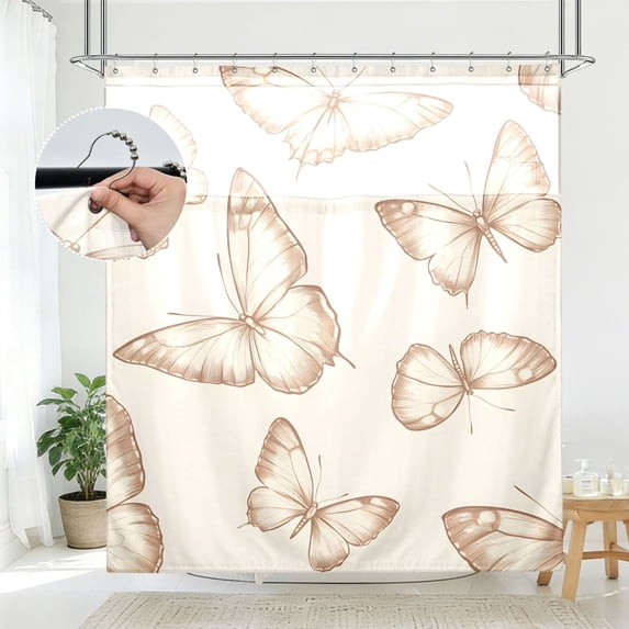 BZSMCE Gray Butterflies Pattern Pattern Bathroom Shower Curtain Set ...