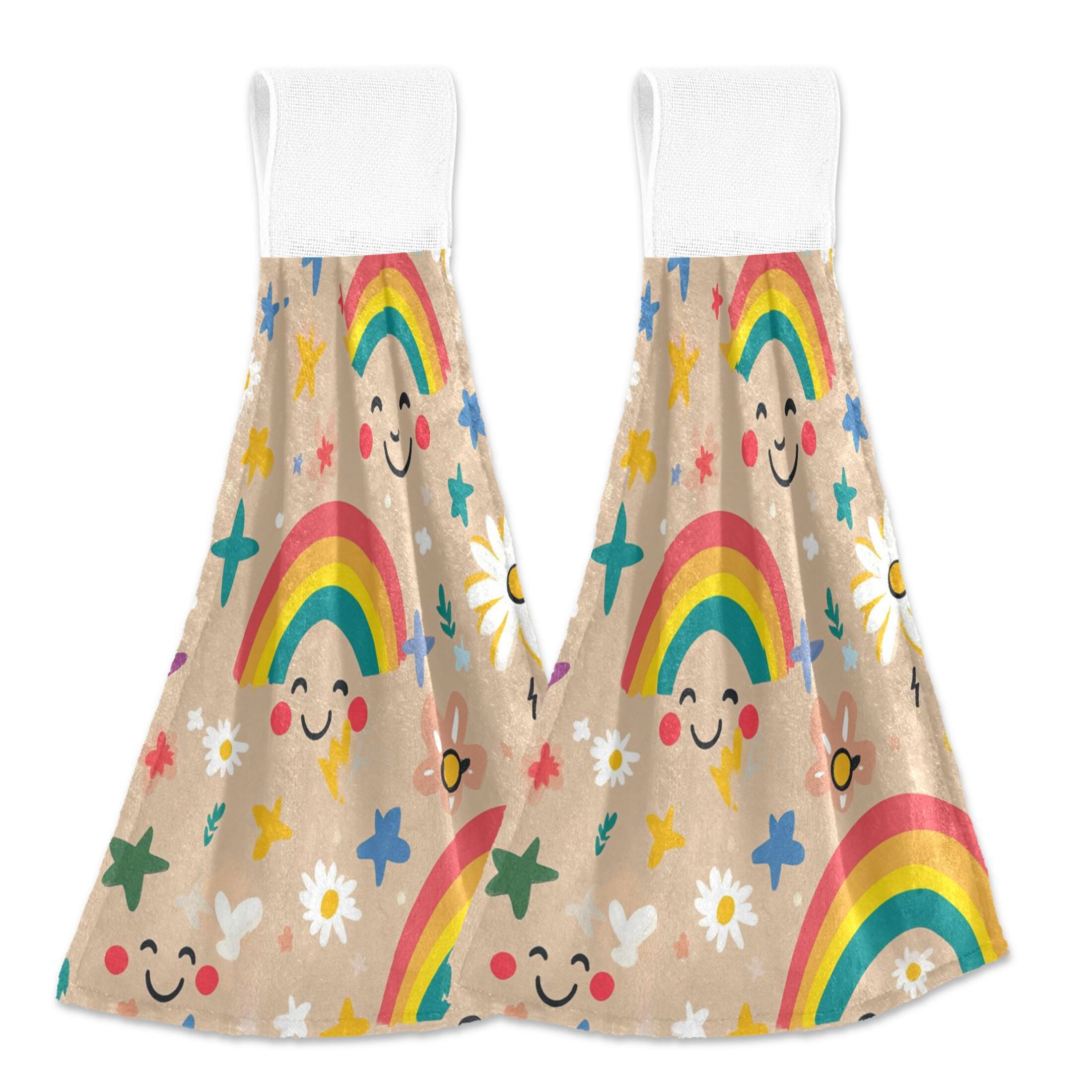 BZSMCE Hanging Hand Towels Fashion Laughing Rainbows Pattern 2-Pack ...